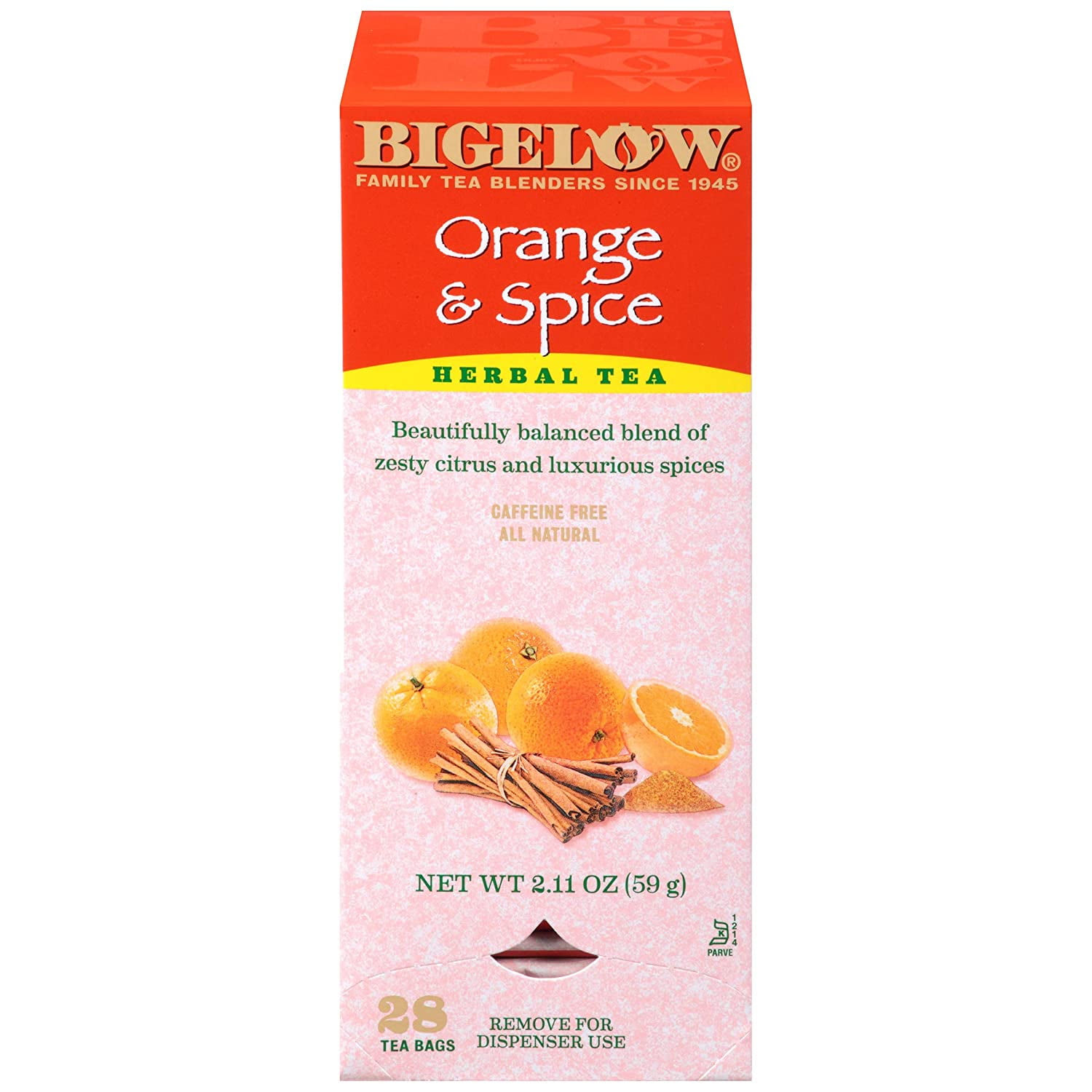 Bigelow Orange & Spice Herbal Tea 28-Count Box (Pack Of 1) Caffeine ...