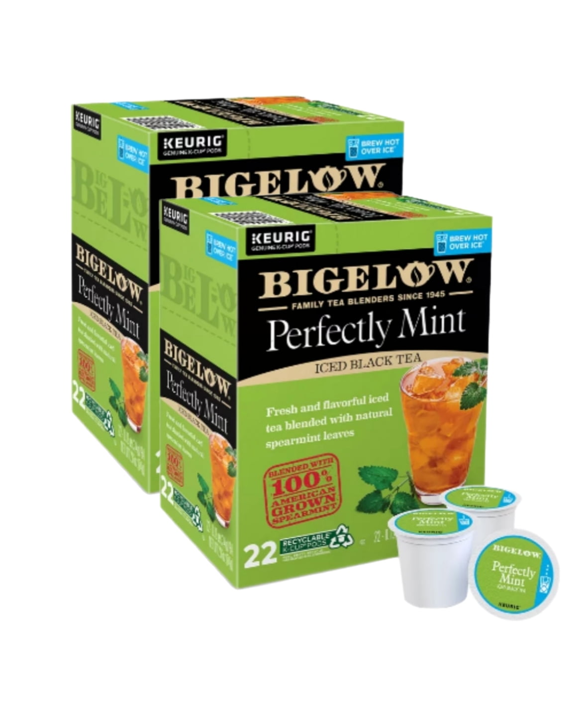 Bigelow Perfectly Mint Iced Black Tea K Cups 2 Pack, Each Box Contains ...