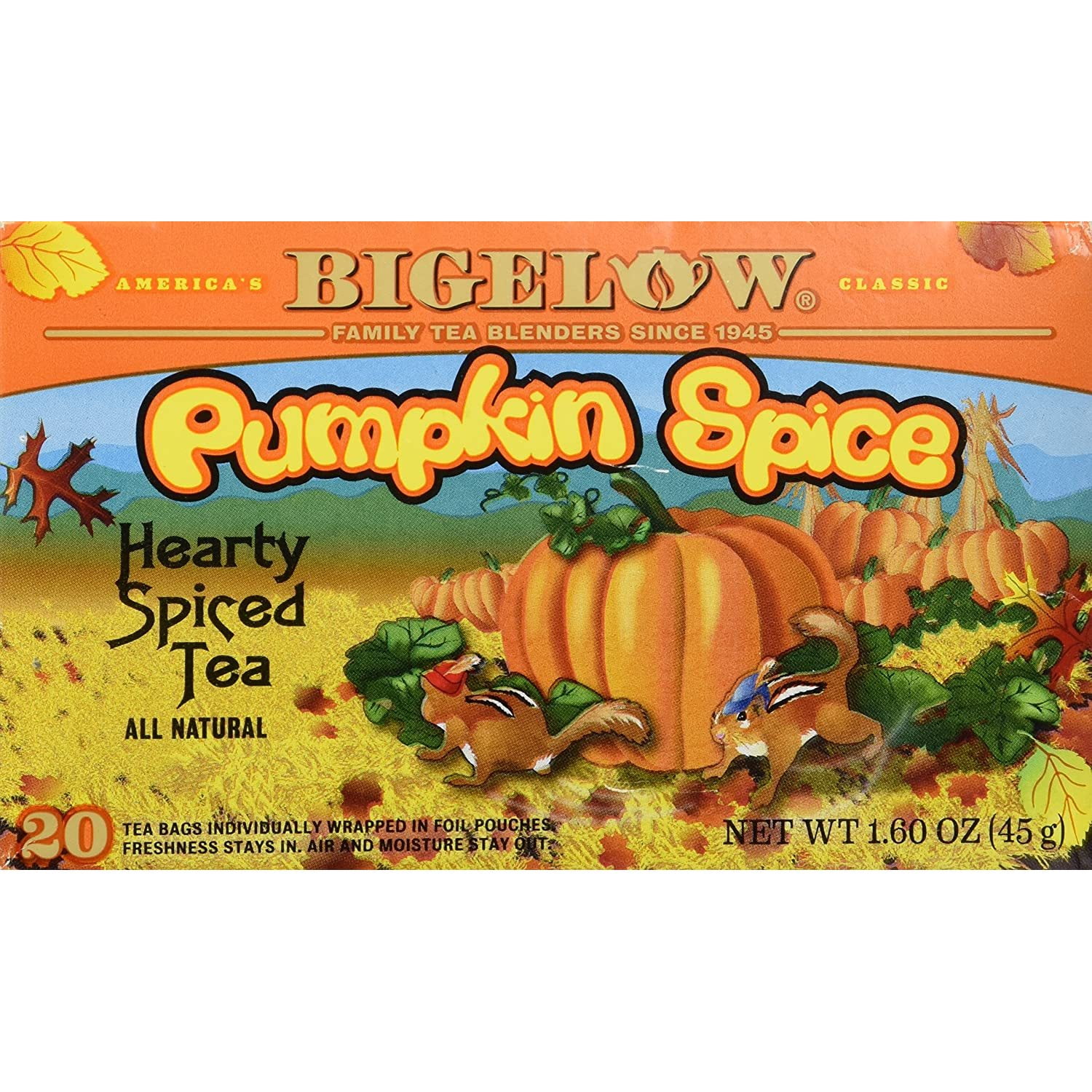 Bigelow Pumpkin Spice Black Tea Bags, 20 Count Box (Pack of 6 ...