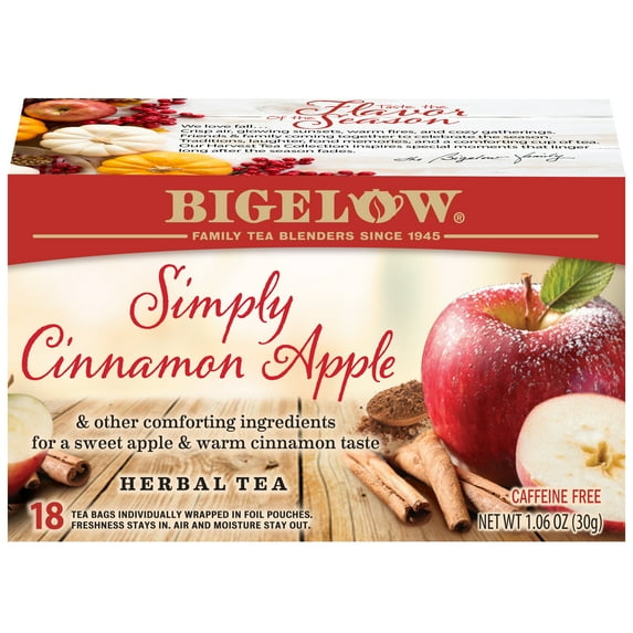 Bigelow Simply Cinnamon Apple Seasonal Tea, Caffeine Free, Herbal Tea ...