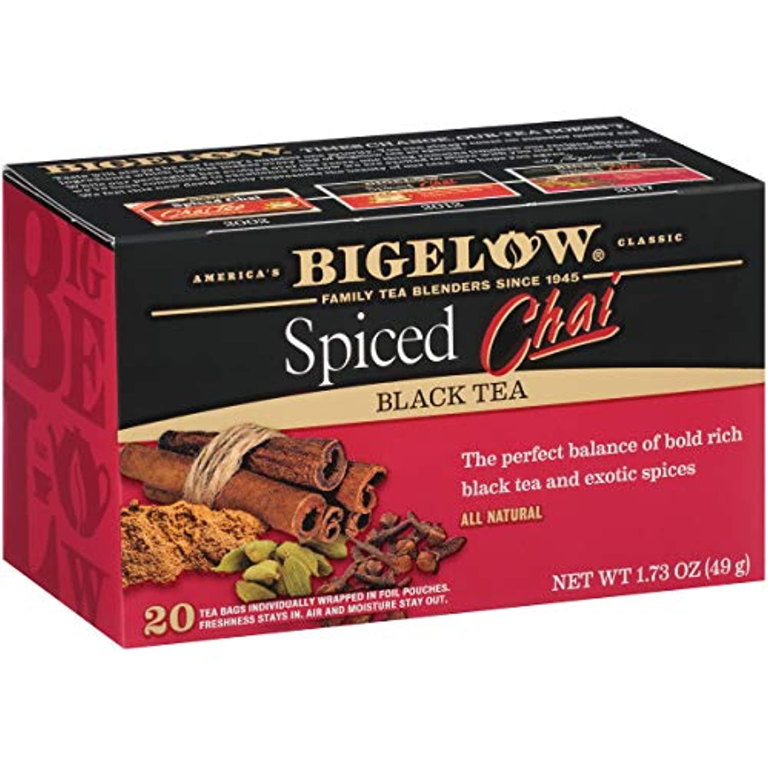Bigelow Spiced Chai Black Tea Bags, 20 Count Box (Pack Of 6 ...