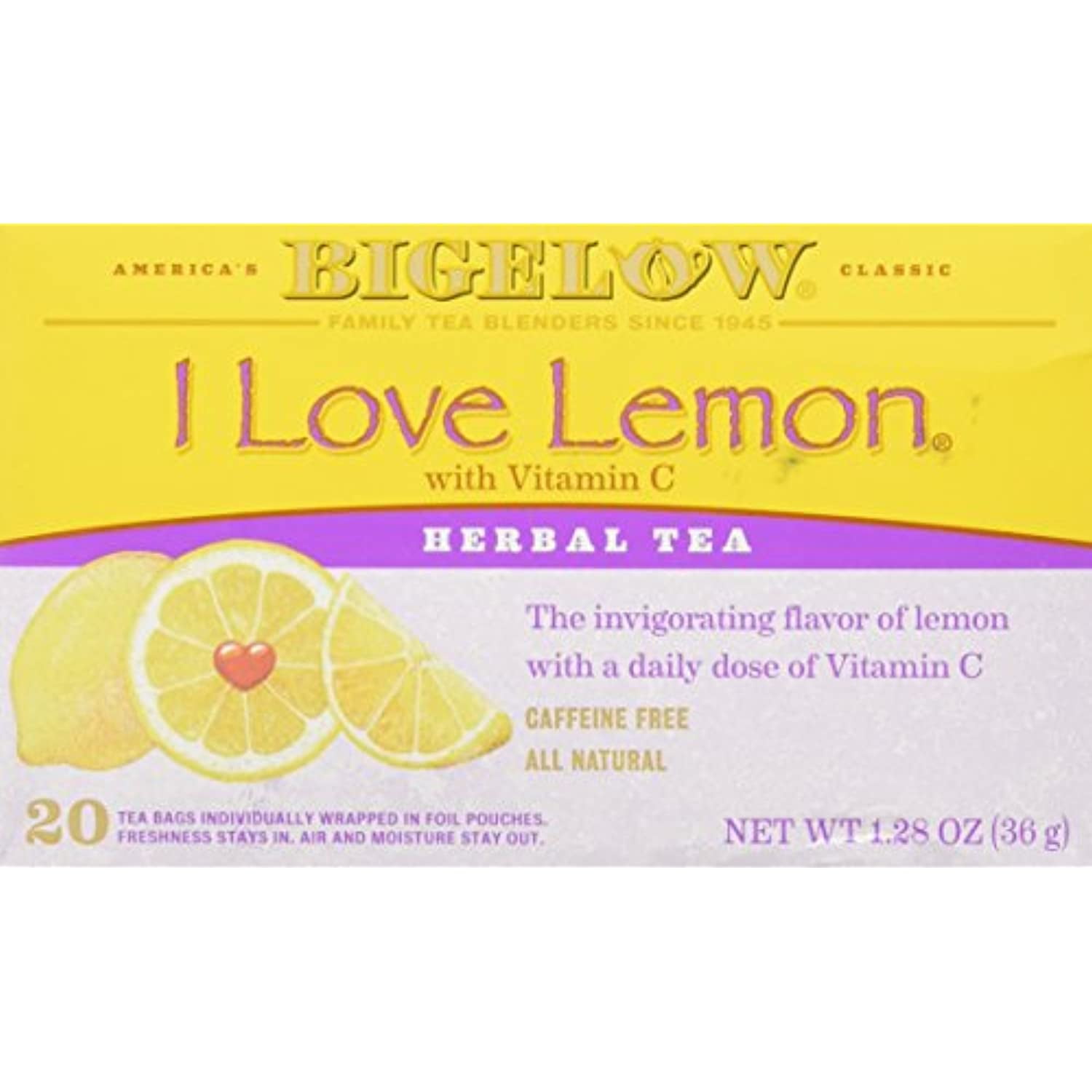 Bigelow Tea Bags, I Love Lemon, 20 Count (Pack Of 3) - Walmart.com