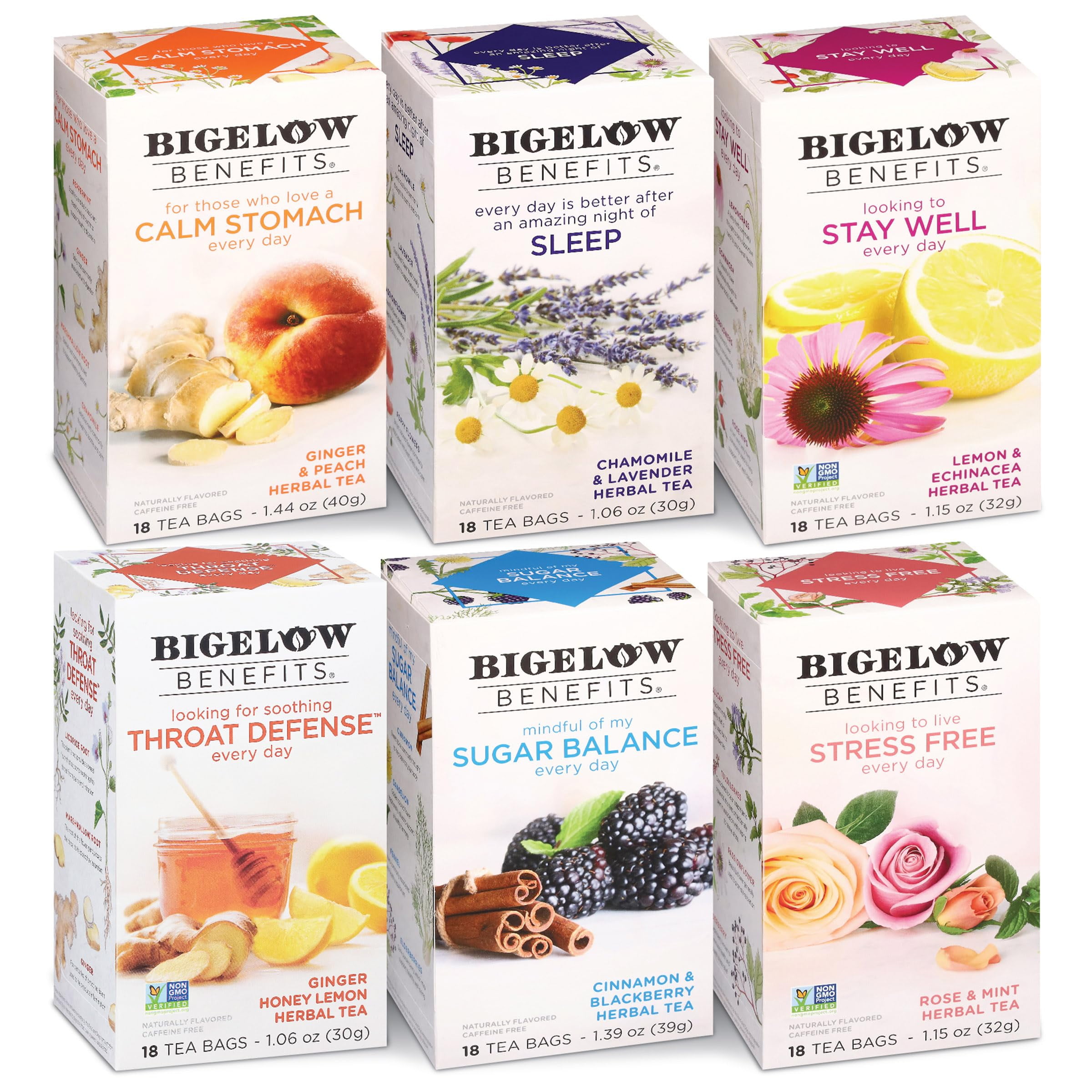 Bigelow Tea Benefits Wellness Teabag Variety Pack, Mixed Caffeinated ...
