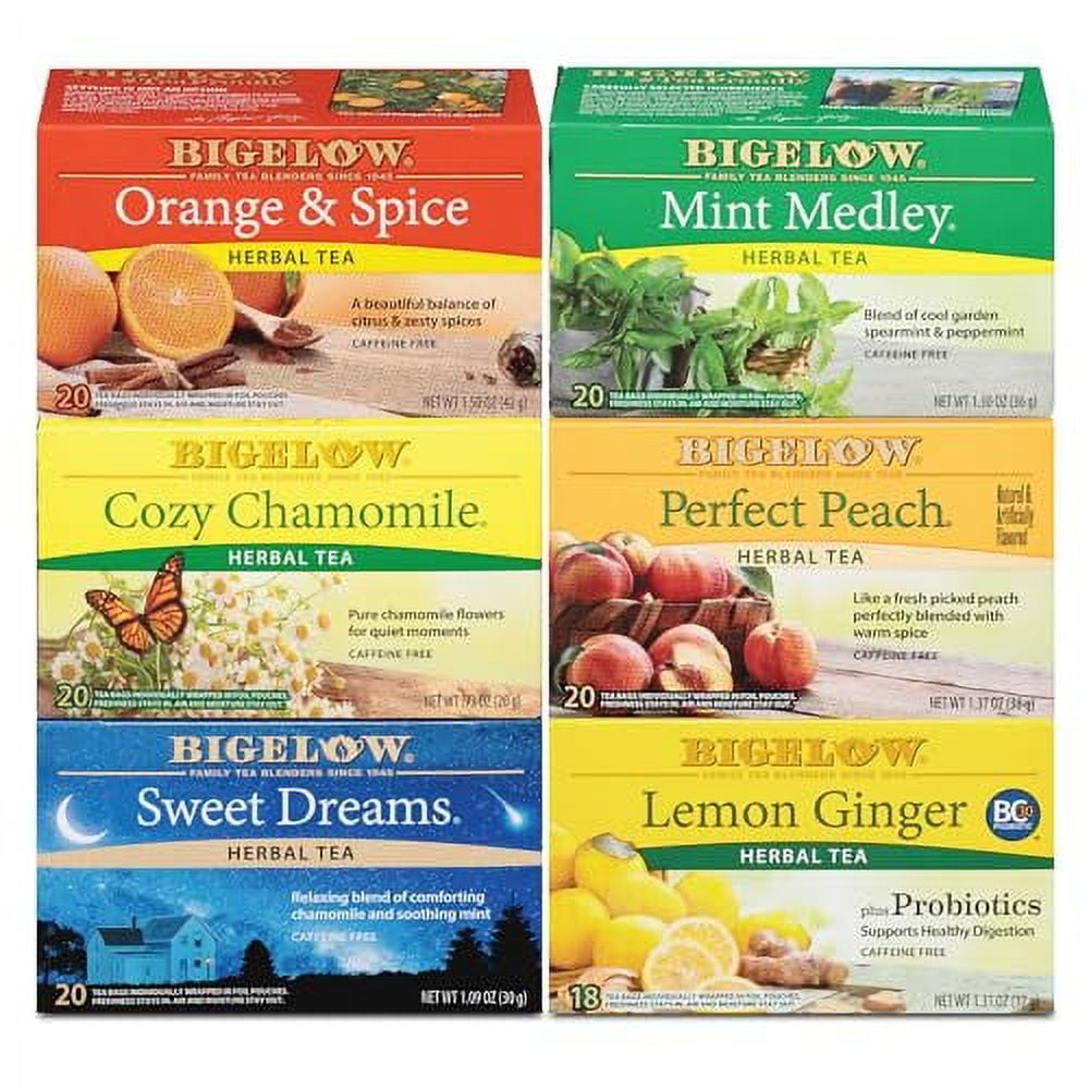 Bigelow Tea Caffeine Free 6 Flavor Herbal Tea Variety Pack, Decaf Tea ...