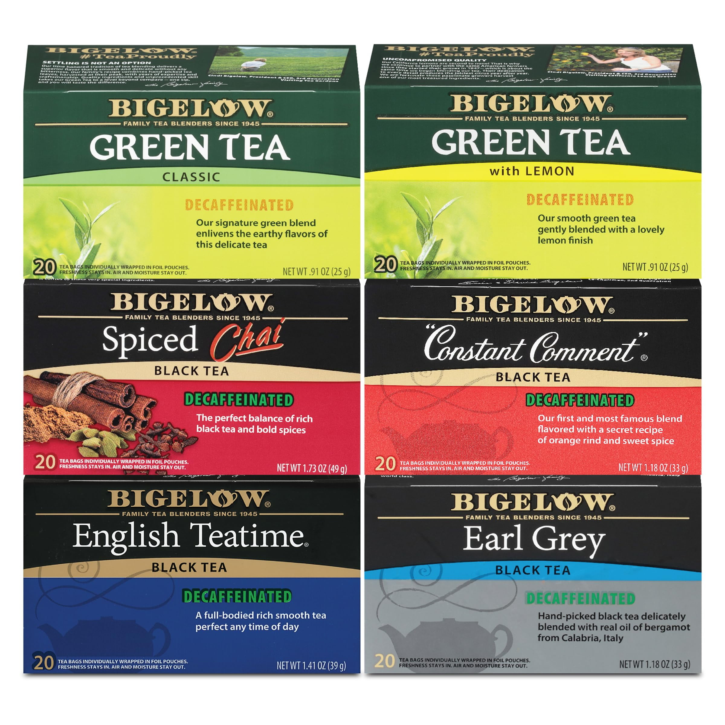 Bigelow Tea Decaffeinated Tea 6 Flavor Variety Pack, Decaf Tea With ...