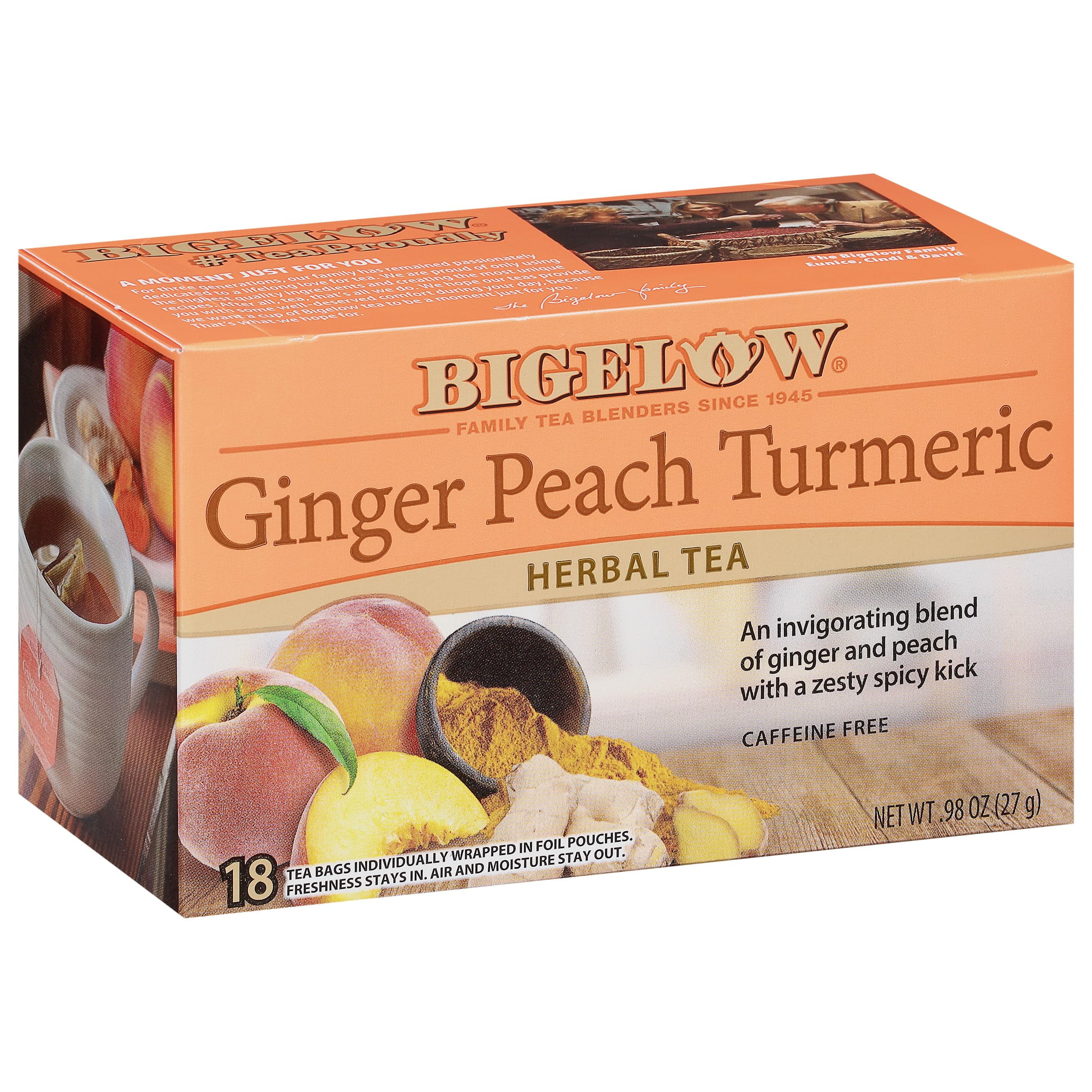 Bigelow Tea Ginger Peach Turmeric Herbal Tea, Caffeine Free Tea with ...