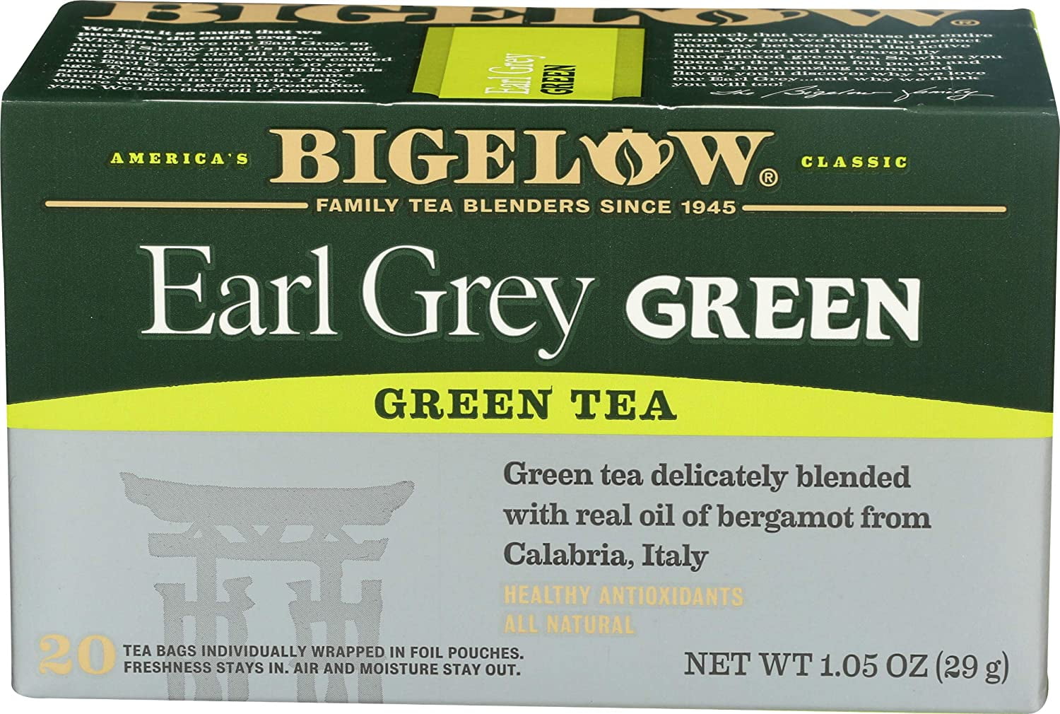 Bigelow Tea Green Tea Earl Grey - 20 Tea Bags Pack of 2 - Walmart.com