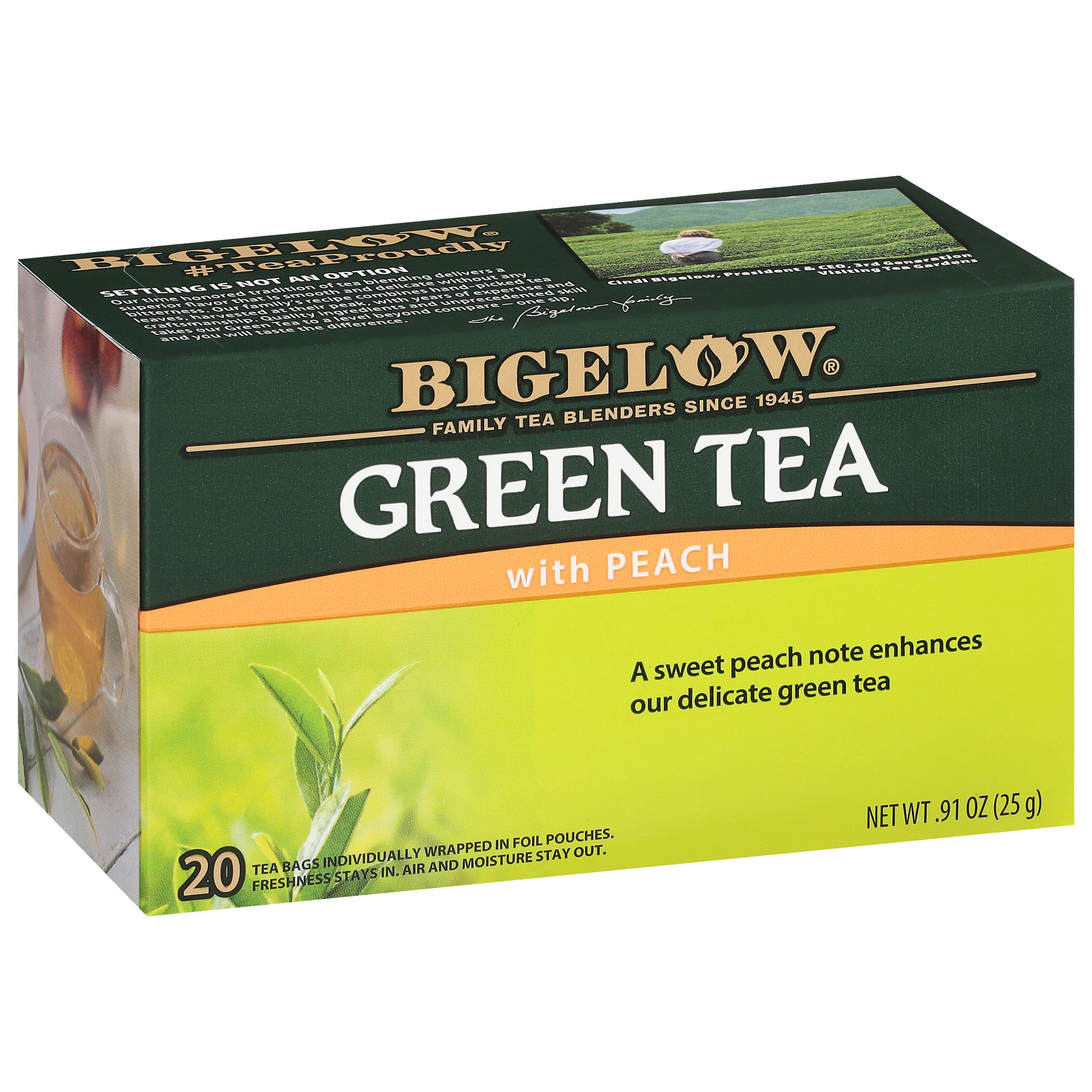 Bigelow Tea with Peach Caffeinated Green Tea, 20 Count, Pack of 6 ...