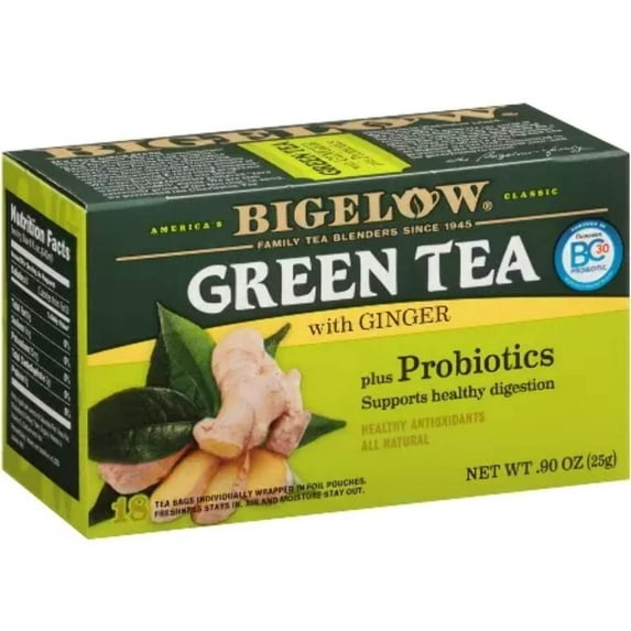 Bigelow Tea Green Tea with Ginger Plus Probiotics - 18 Tea Bags ...