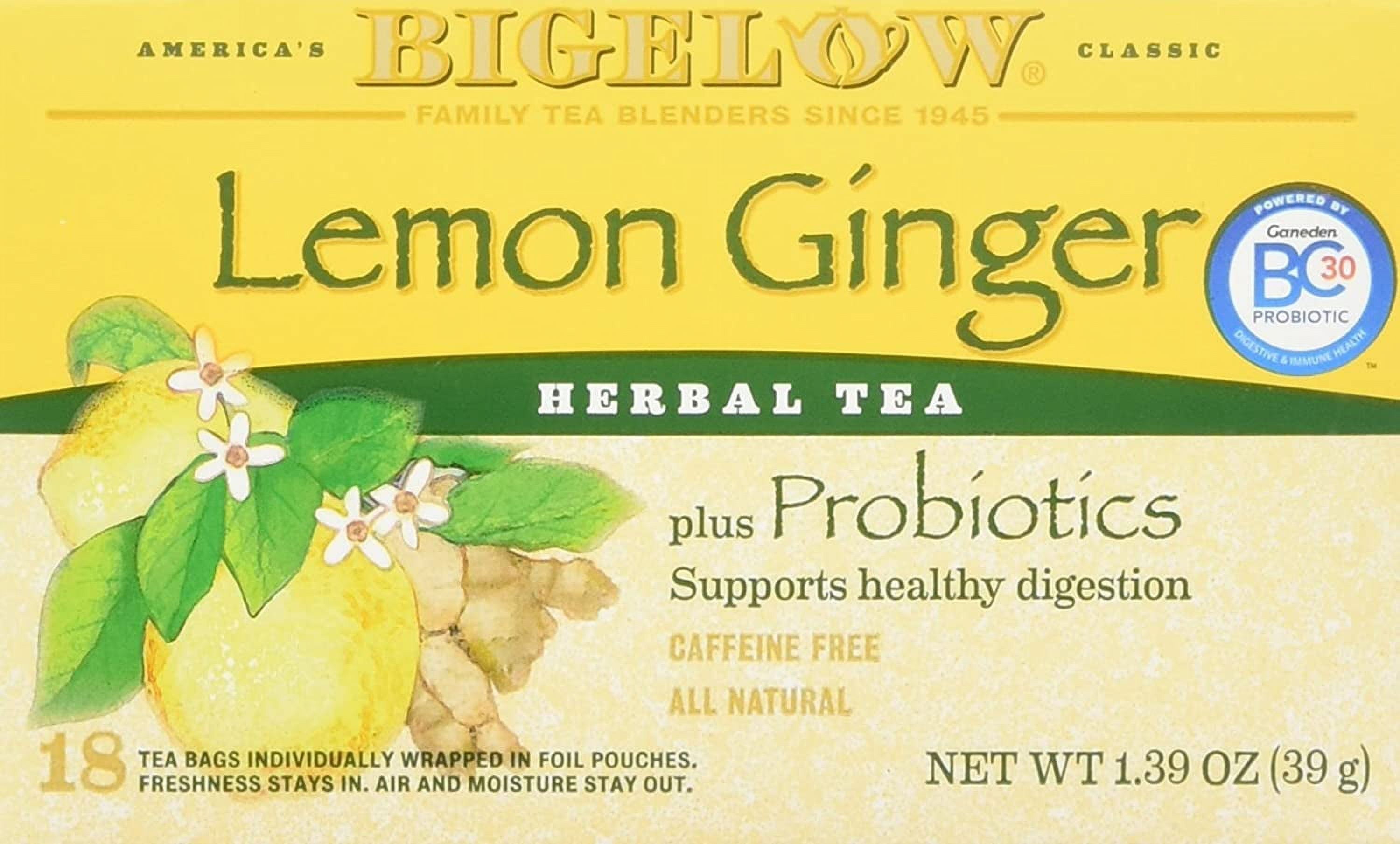Bigelow Herbal Tea Plus Probiotics, Lemon Ginger Flavor - 18 Tea Bags ...
