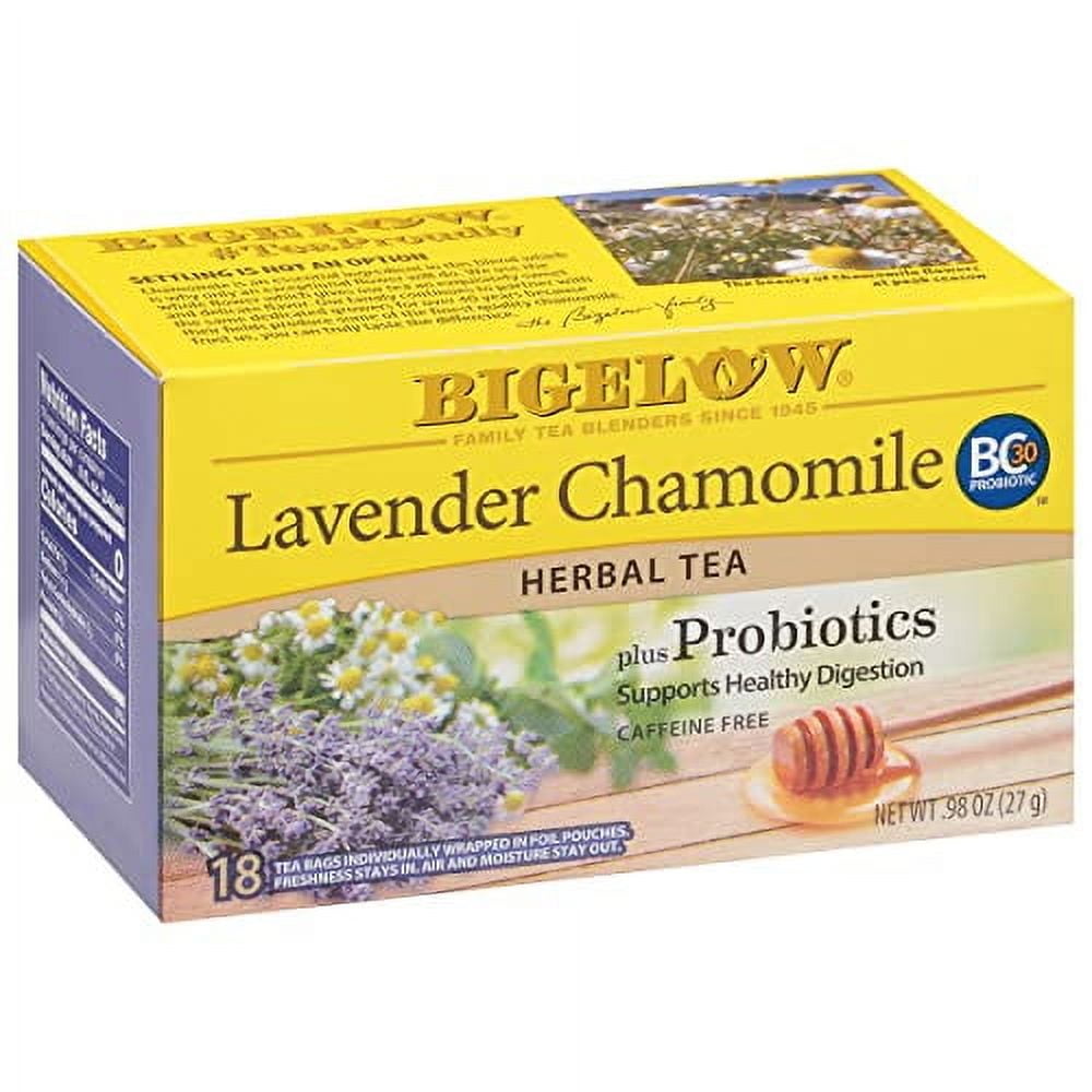 Bigelow Tea Lavender Chamomile Plus Probiotics Herbal Tea, Caffeine ...