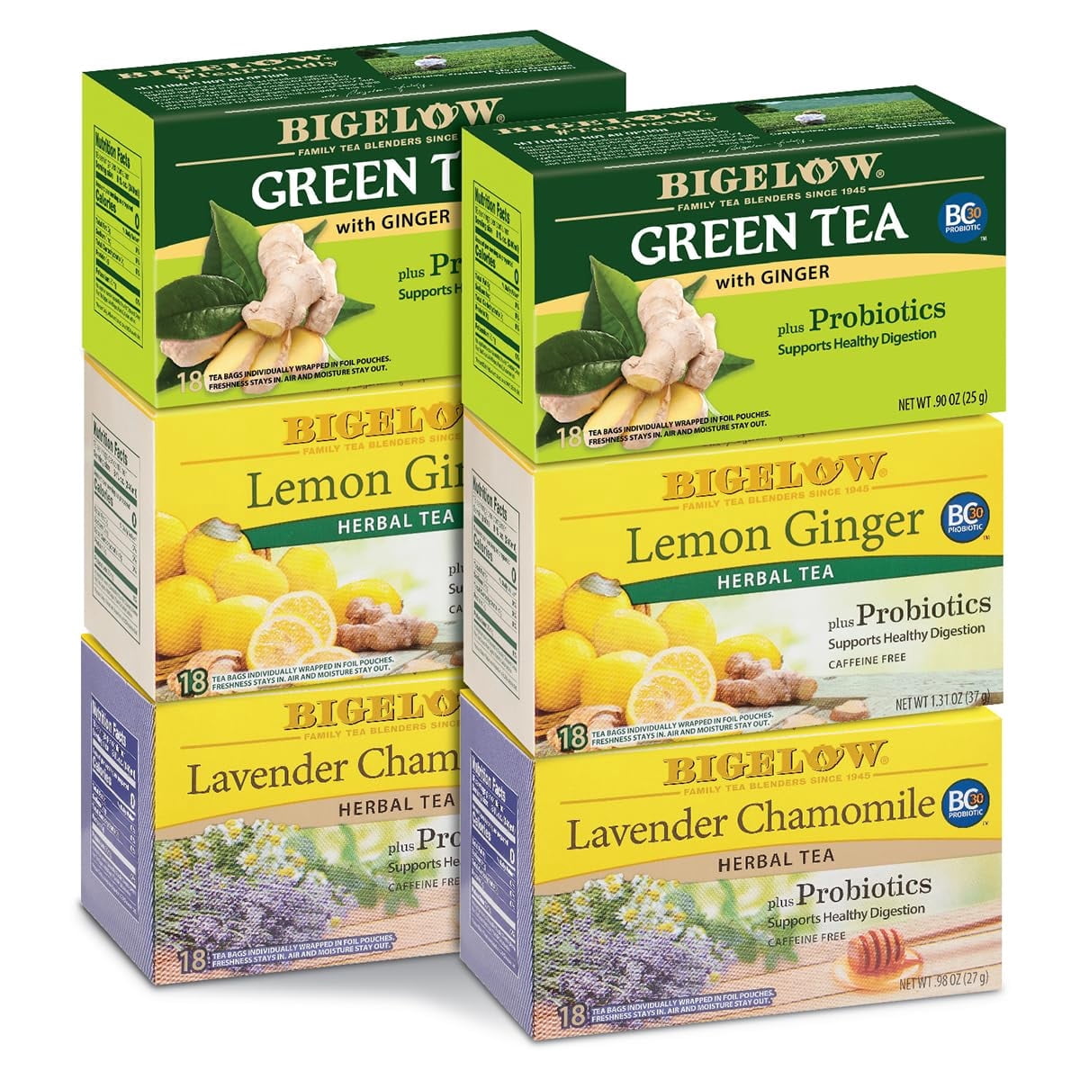 Bigelow Tea Probiotic 3 Flavor Tea Variety Pack, Caffeinated and ...
