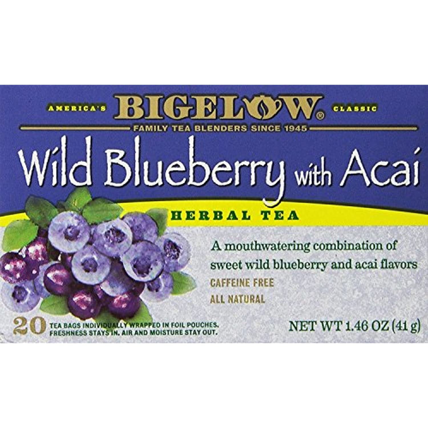 Bigelow Tea Wild Blue Berry Acai Bag 1.46 Oz Ct, Blueberry, 20 Count ...