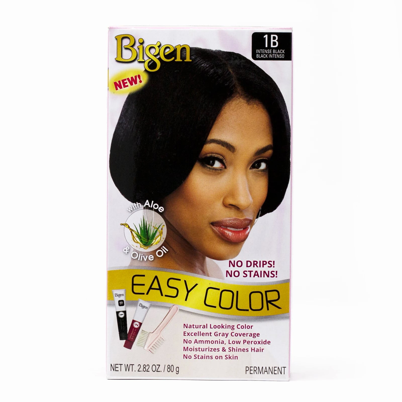 Bigen Easy Hair Color Permanent #1B Intense Black Kit with Aloe & Olive ...