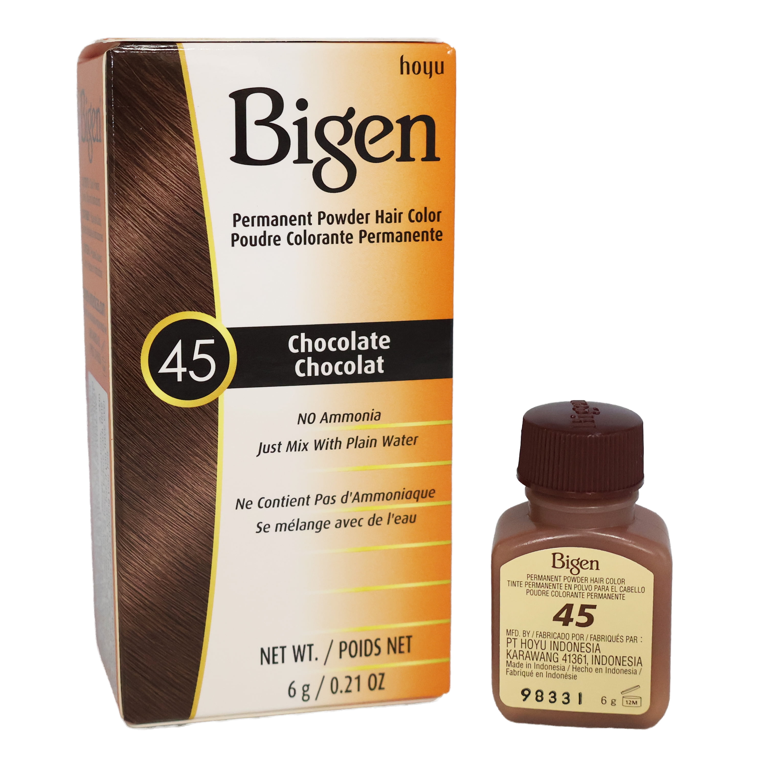Bigen Permanent Powder Hair Color 45 Chocolate, 0.21 Oz., Pack of 12 ...