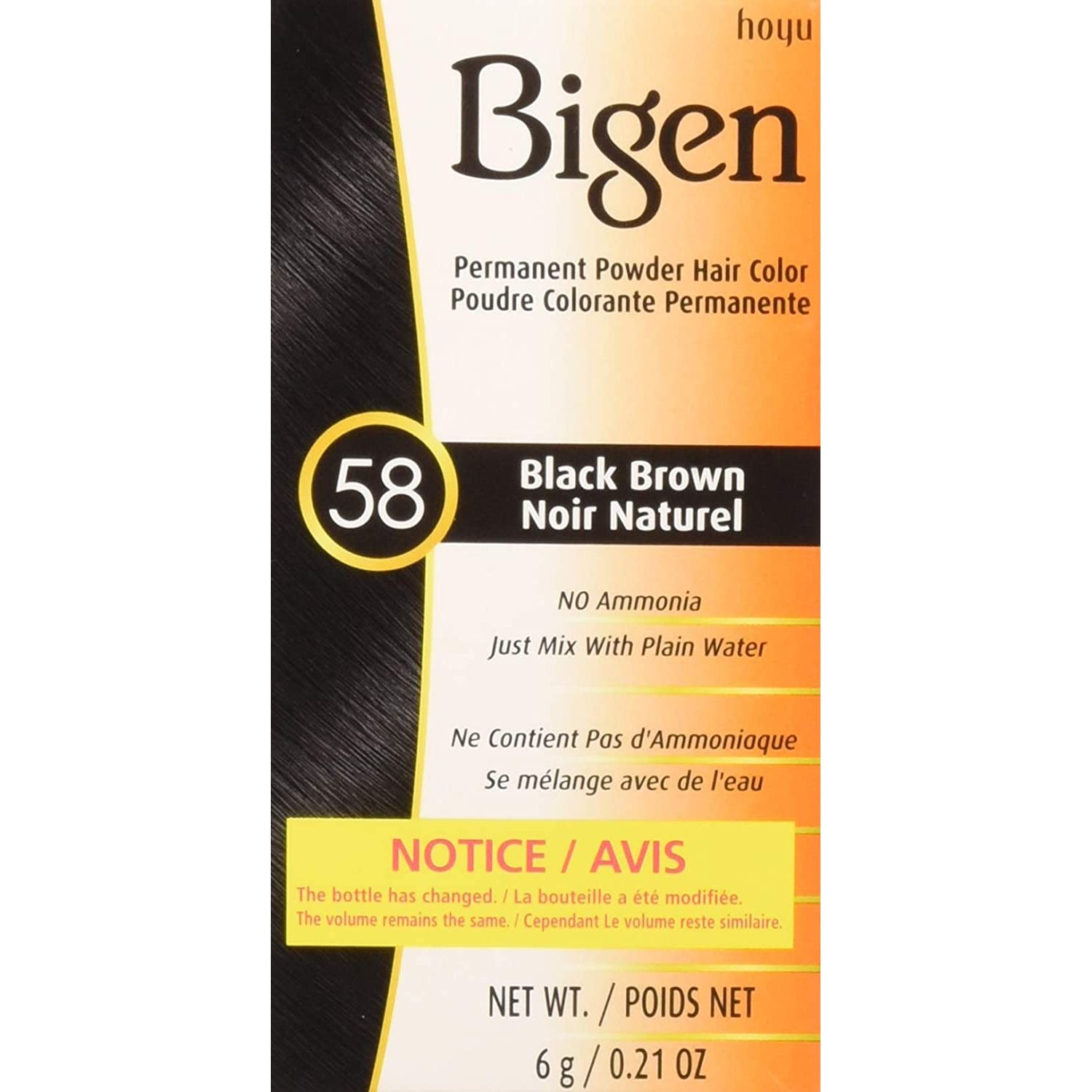 Bigen Permanent Powder Hair Dye Color 58 Black Brown, Pack of 9 ...