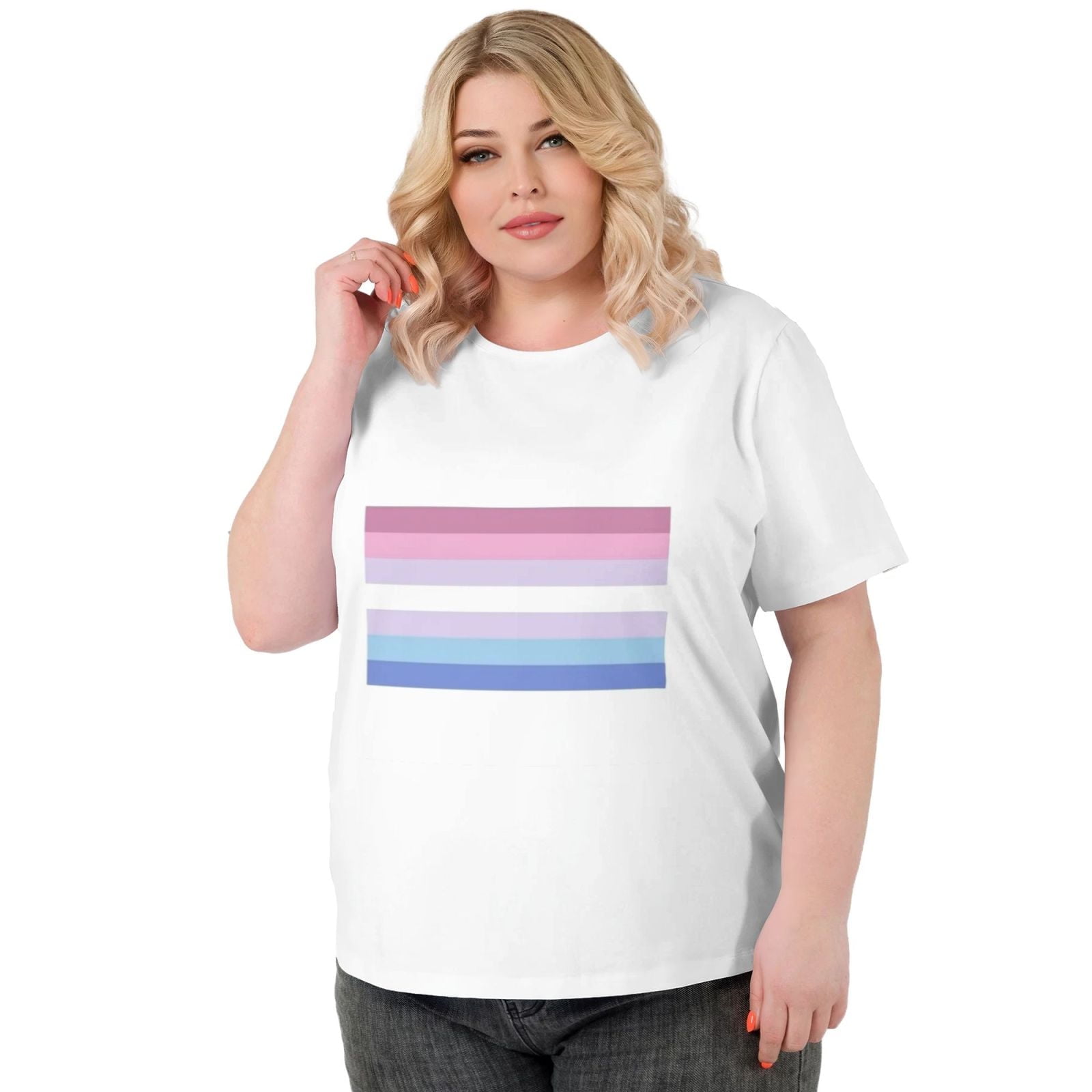 Bigender Pride Flag Lgbtq Women'S Plus-Size Short Sleeve Crew Neck Tee Casual T-Shirt Loose Fit ...