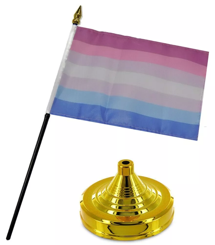 Bigender Pride LGBTQIA 4"x6" Flag Desk Table Plastic Stick Staff Gold ...
