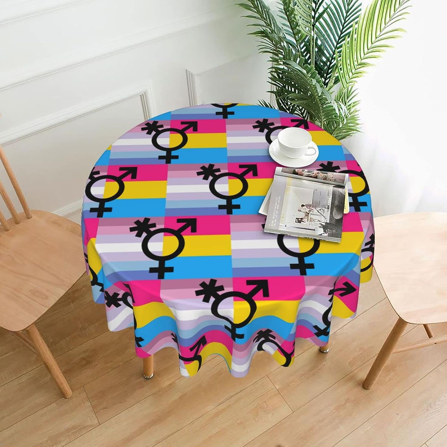 Bigender Trans Pansexual Pride Flags Round Table Cloth 60 Inch
