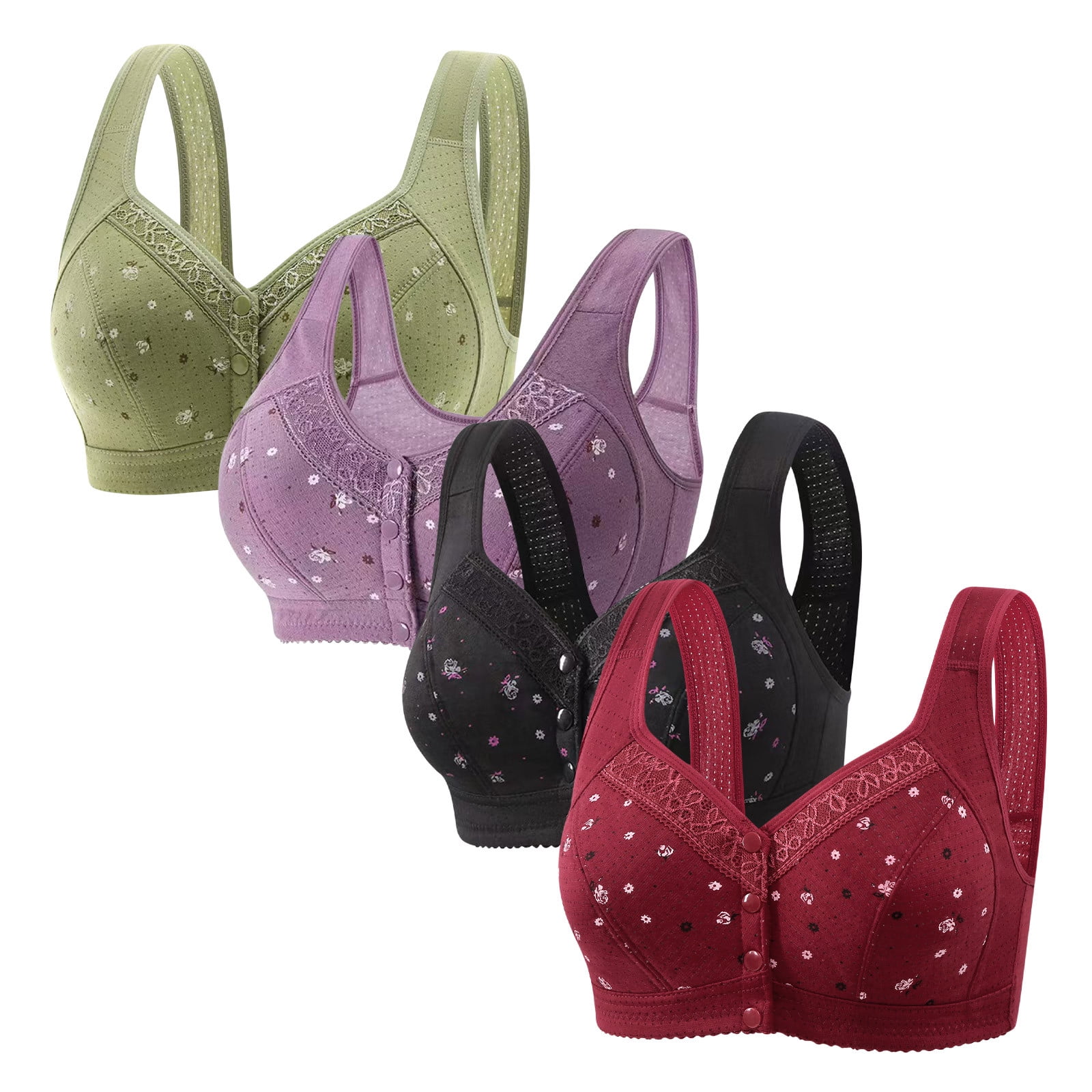 Bigersell 4 Pack Snap Bras for Old Women Front Closure Bras No ...