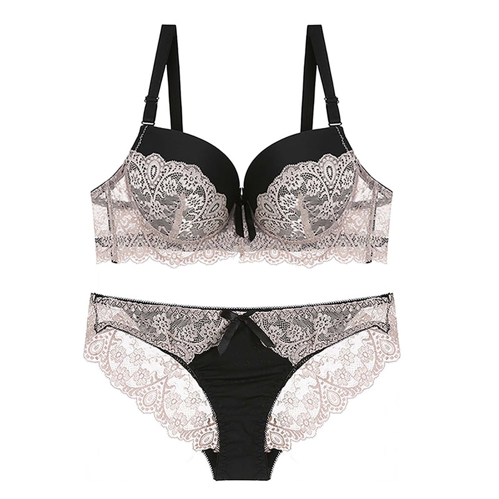 Bigersell Bras Set for Women 2 Piece Floral Lace Push-up Bras Spaghetti ...