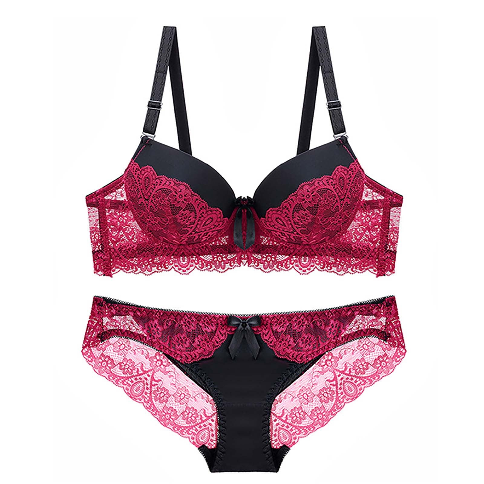 Bigersell Bras Set for Women 2 Piece Floral Lace Push-up Bras Spaghetti ...