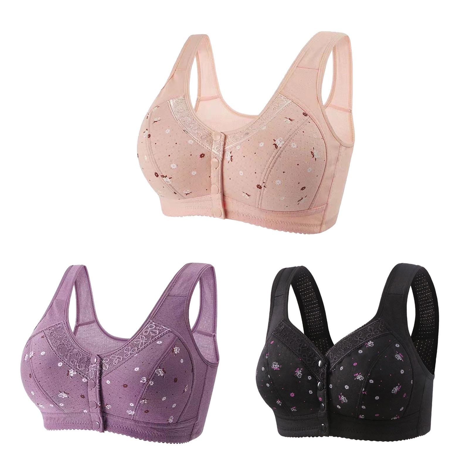 Bigersell Bras for Elderly Women Front Closure 3pcs T-Shirt Bra Style R ...