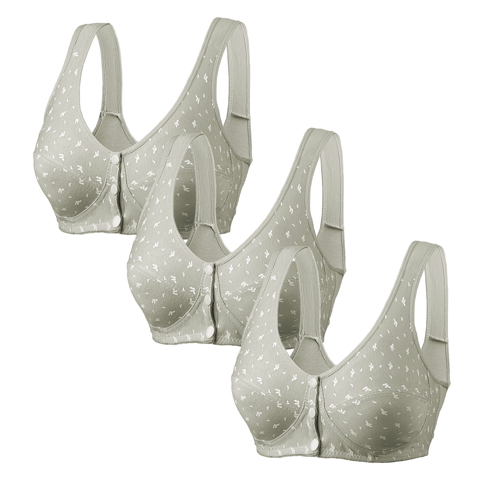 Bigersell Bras for Women Sets Pack 3 Snap Front Closure Wire-Free Bra ...