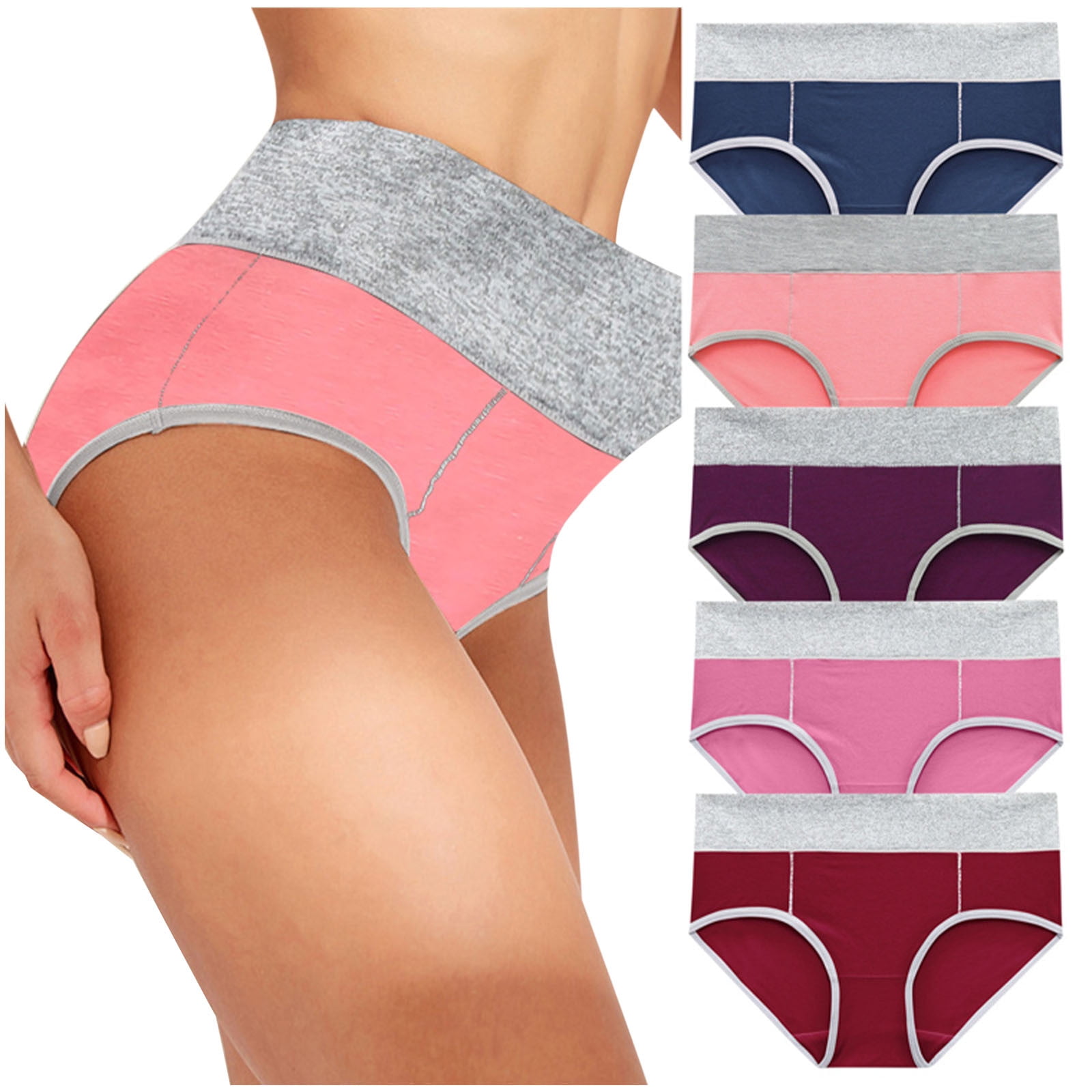 Bigersell Cotton Underwear for Women 5 Pack Patchwork Cotton Brief Seamless Underwear Multi-Pack ...