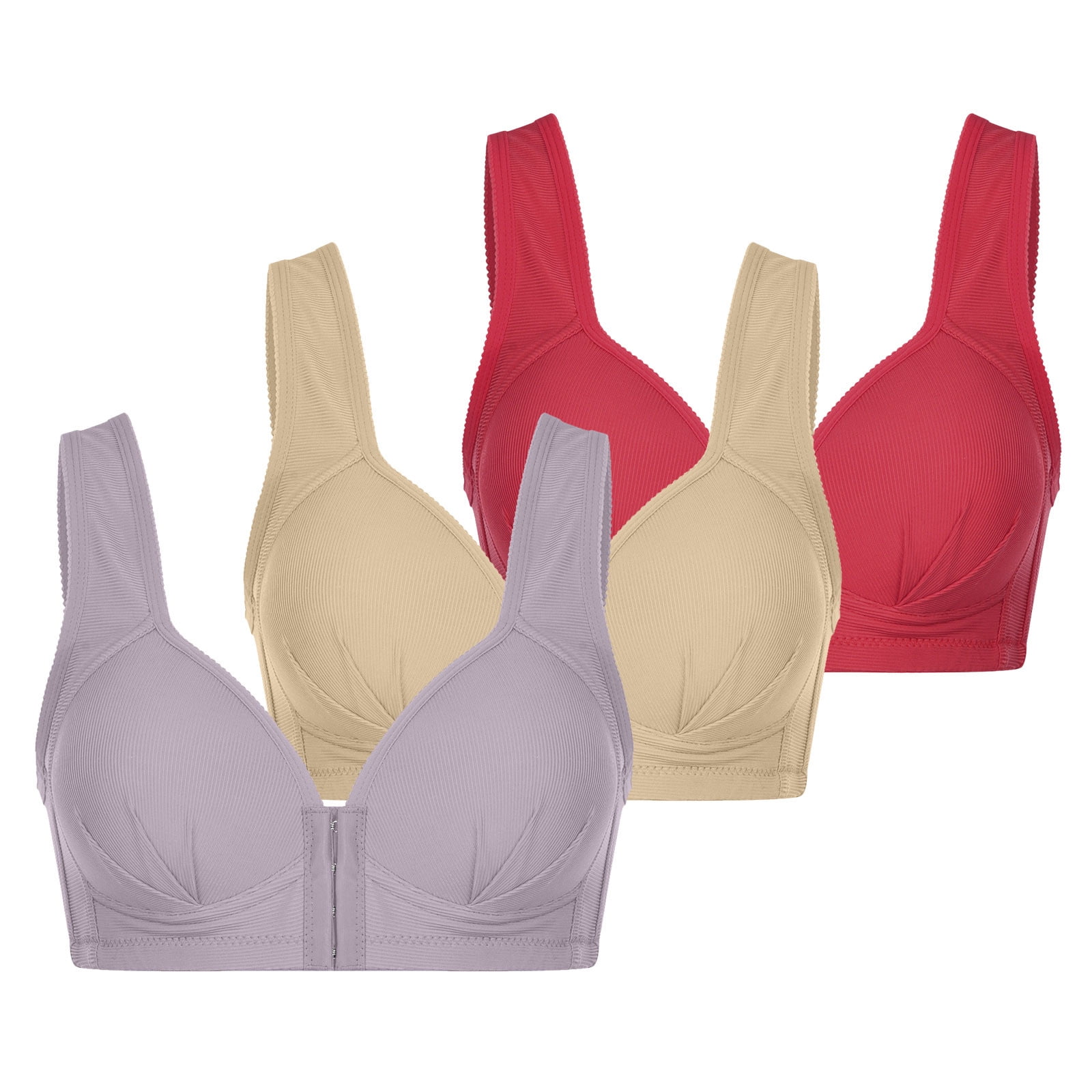 Bigersell Cupless Bra 3pc V-Neck Wire-Free Bra Support Women Lounge ...
