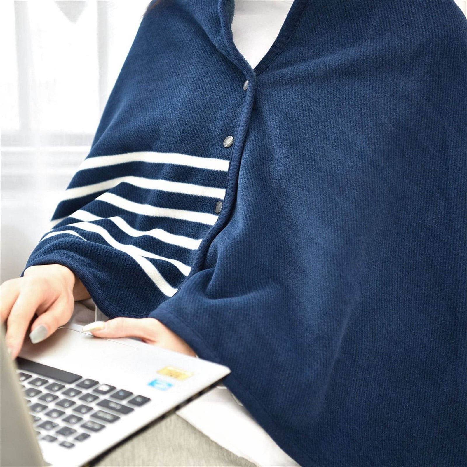 Bigersell Fleece Blanket 55" x 39" Wearable Blanket Snap Button Closure ...