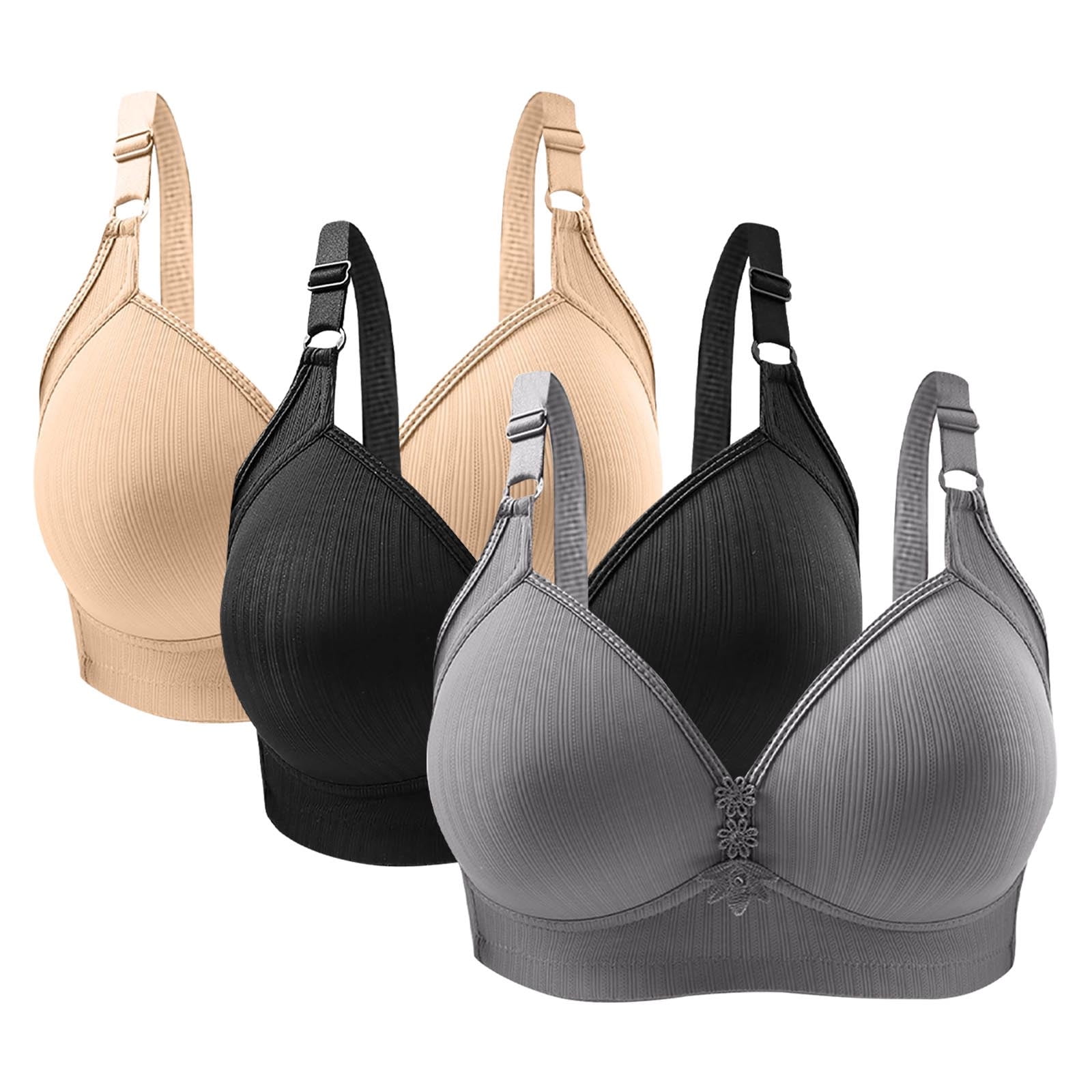 Bigersell Full-Coverage Wireless Bra Clearance 3pc Woman's Solid Color ...