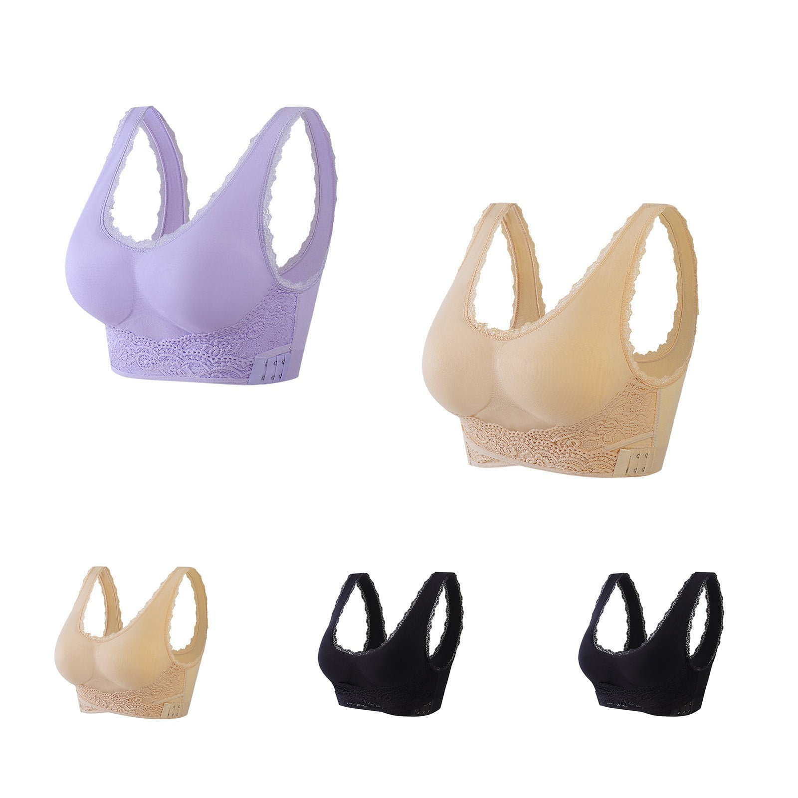 Bigersell Full-Figure Bras for Women 5pc V-Neck Wire-Free Bra Support ...