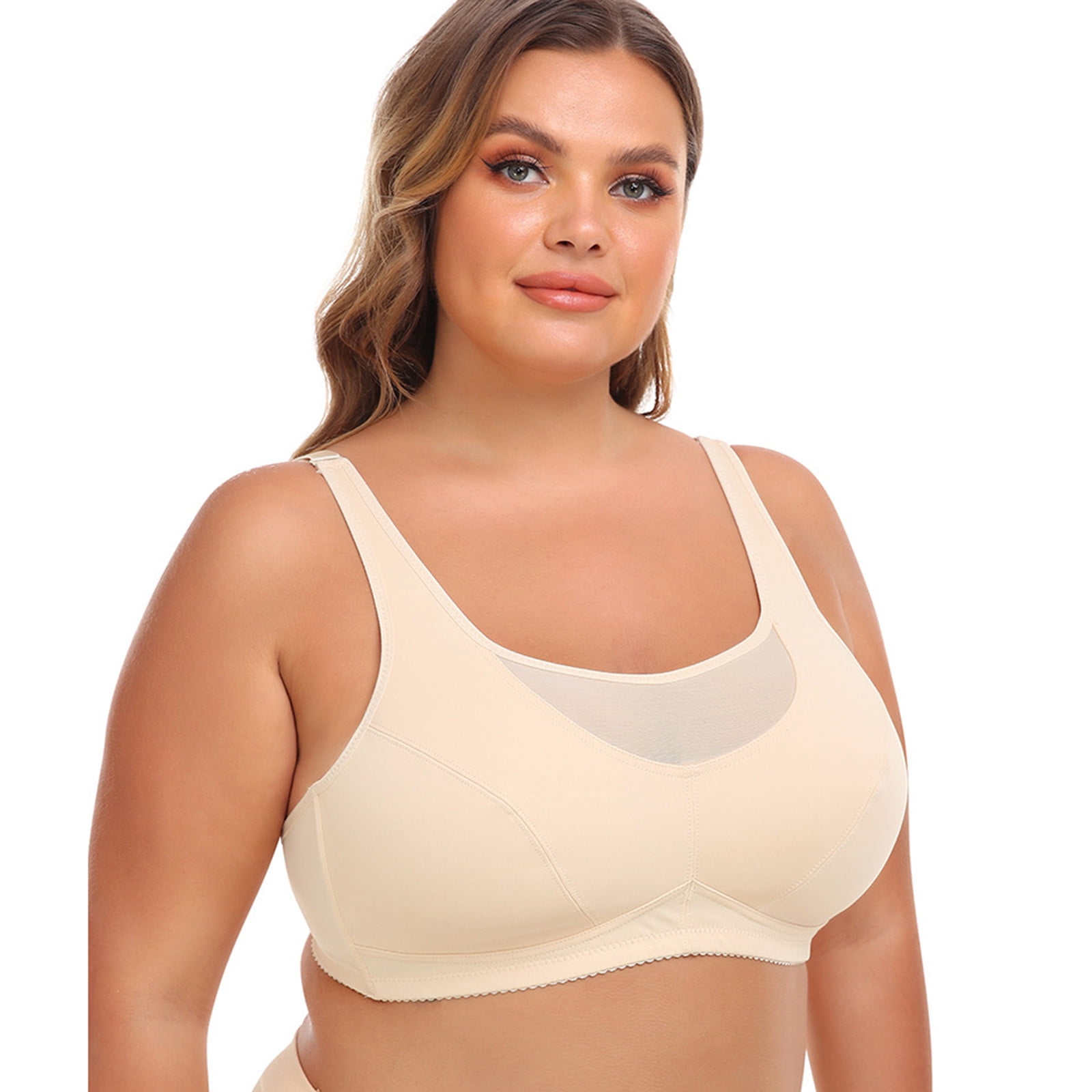 Bigersell Full Figure Wire-Free Bra Women Plus Size Bras No Underwire Wireless Full-Coverage Bra ...