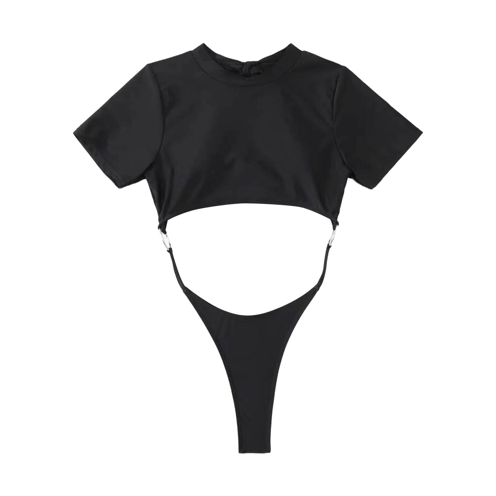 Bigersell High Cut One-Piece Swimsuit Women Cut Out Crop Tops Bathing ...