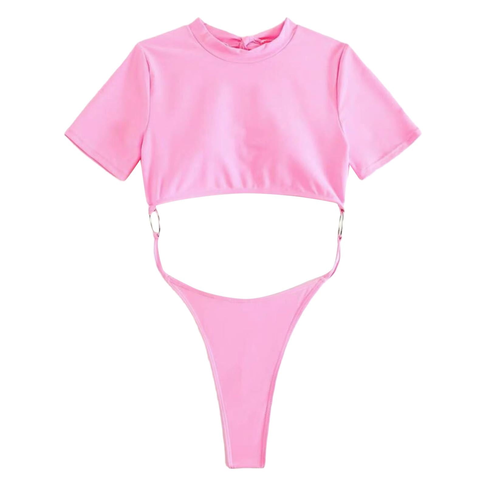 Bigersell High Cut One-Piece Swimsuit Women Cut Out Crop Tops Bathing ...