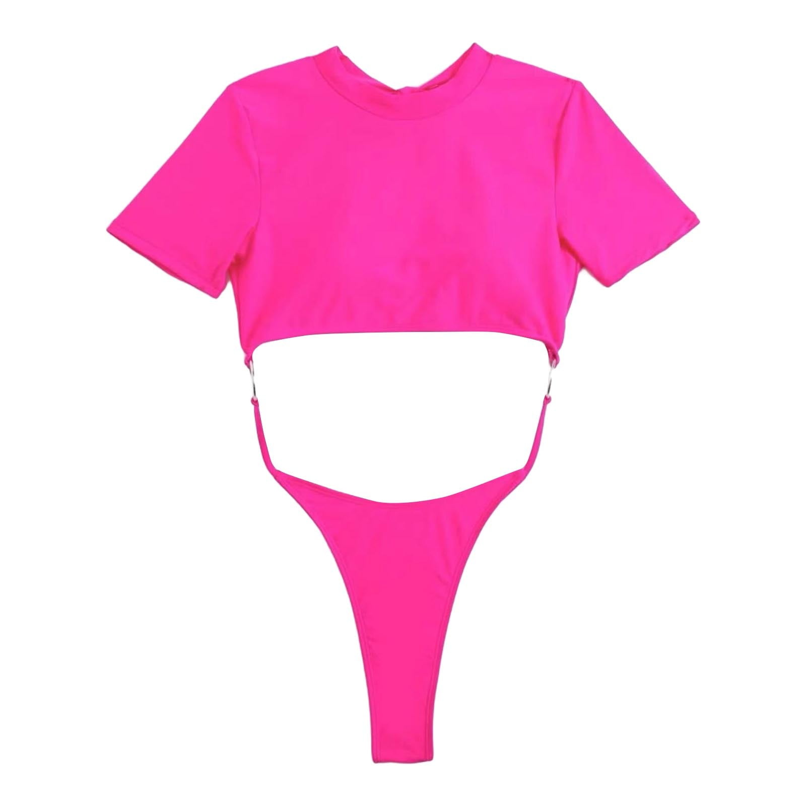 Bigersell High Cut One-Piece Swimsuit Women Cut Out Crop Tops Bathing ...
