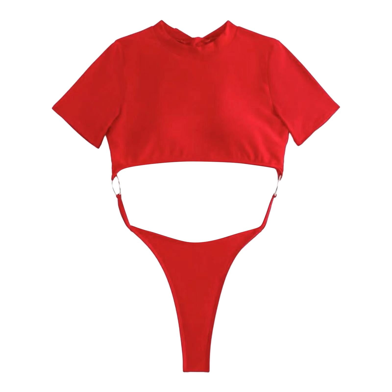 Bigersell High Cut One-Piece Swimsuit Women Cut Out Crop Tops Bathing ...