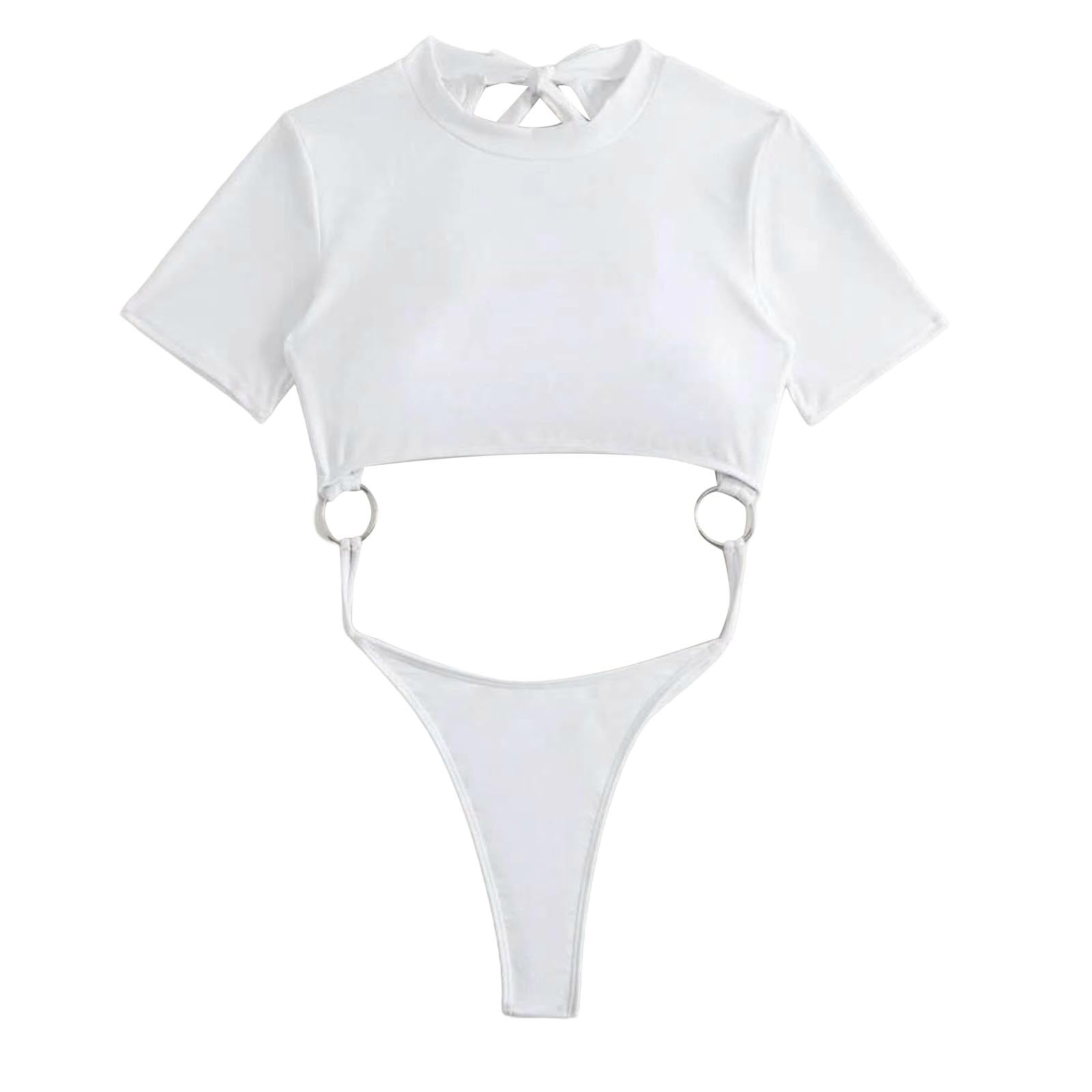 Bigersell High Cut One-Piece Swimsuit Women Cut Out Crop Tops Bathing ...