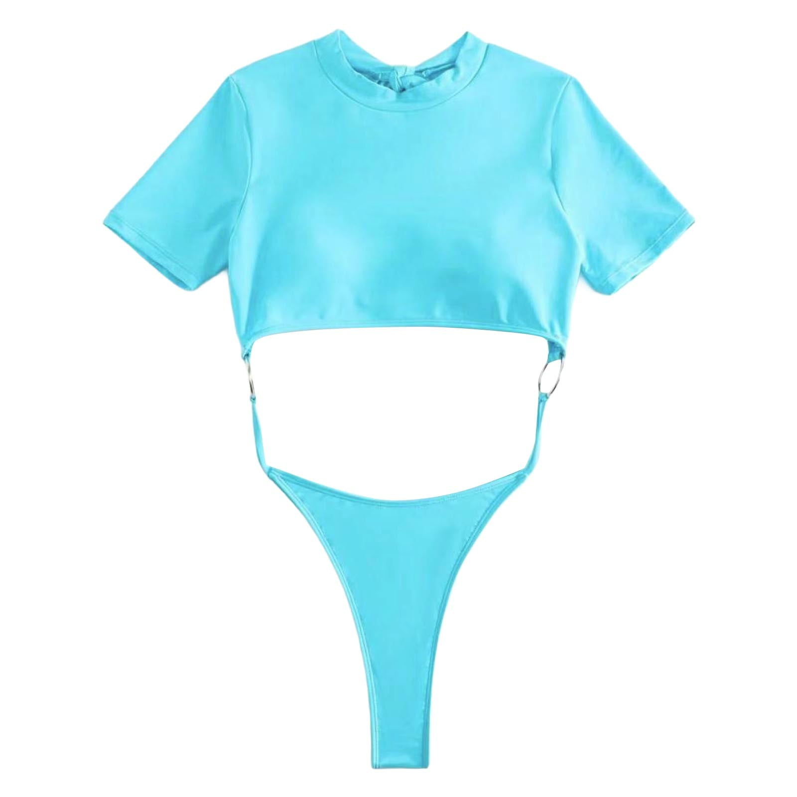 Bigersell High Cut One-Piece Swimsuit Women Cut Out Crop Tops Bathing ...