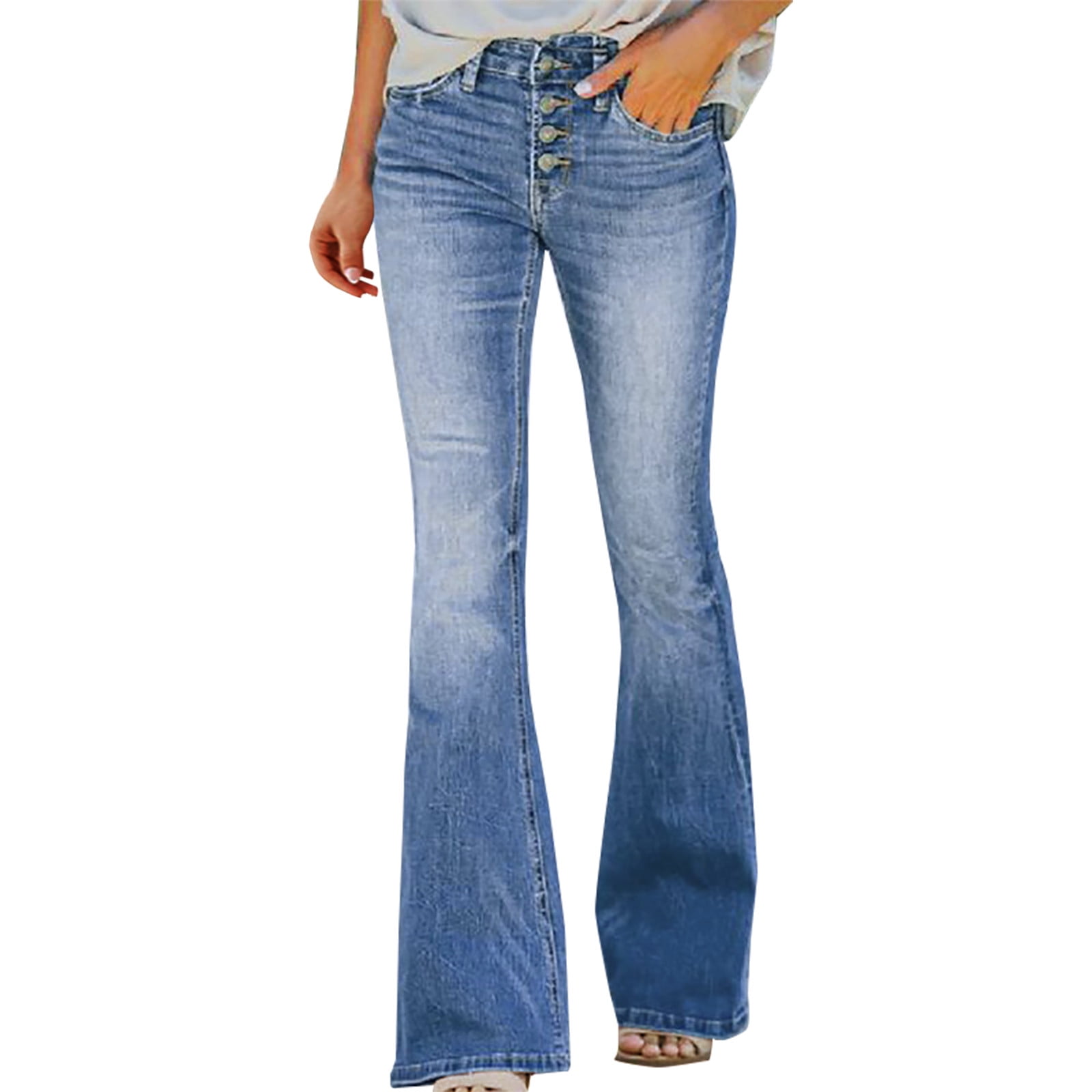 Bigersell Women's High Waist Pull-On Bell Bottom Flare Pants with ...