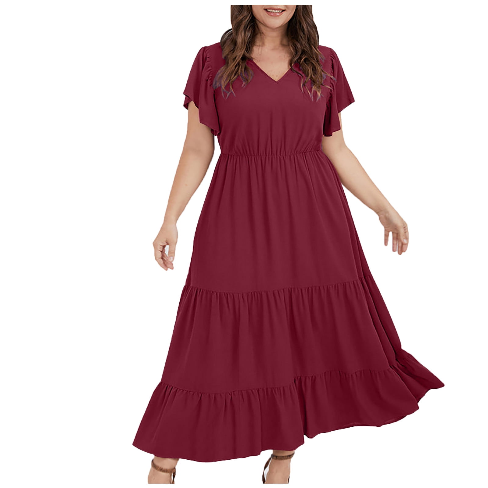 Bigersell Long Dresses for Women Clearance Female V-Neck Short Sleeve ...