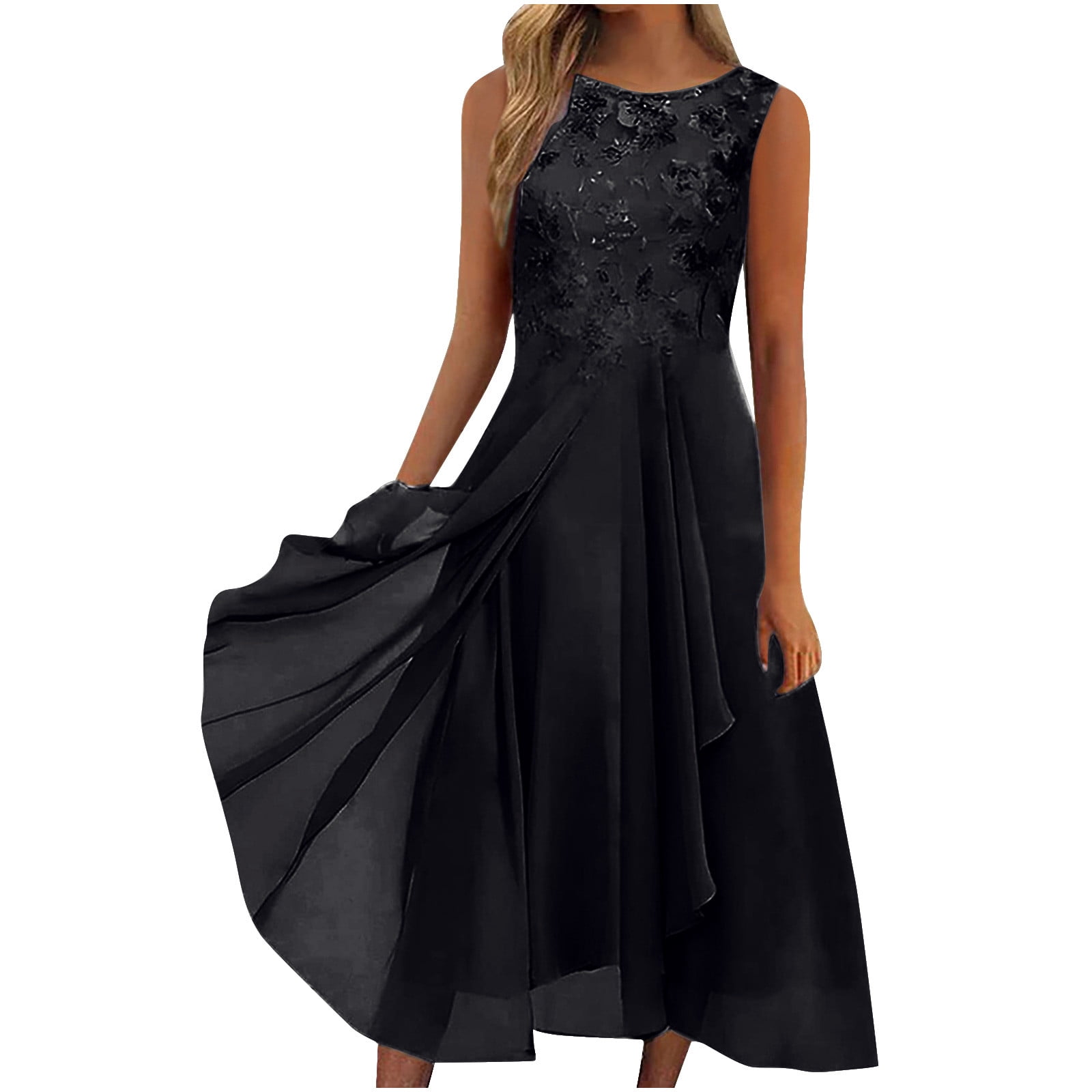 Bigersell Long Dresses for Women Summer Round Neck Sleeveless Wedding ...