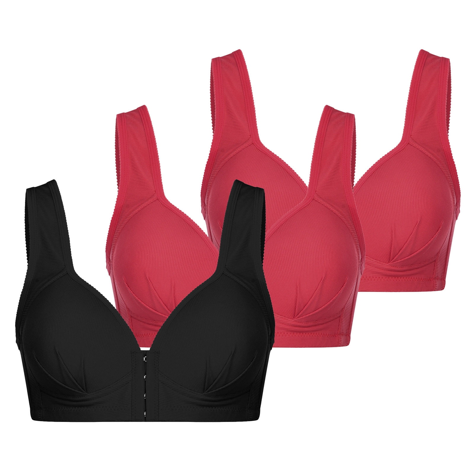 Bigersell Push up Bras for Women Plus Size 3pc V-Neck Wire-Free Bra ...