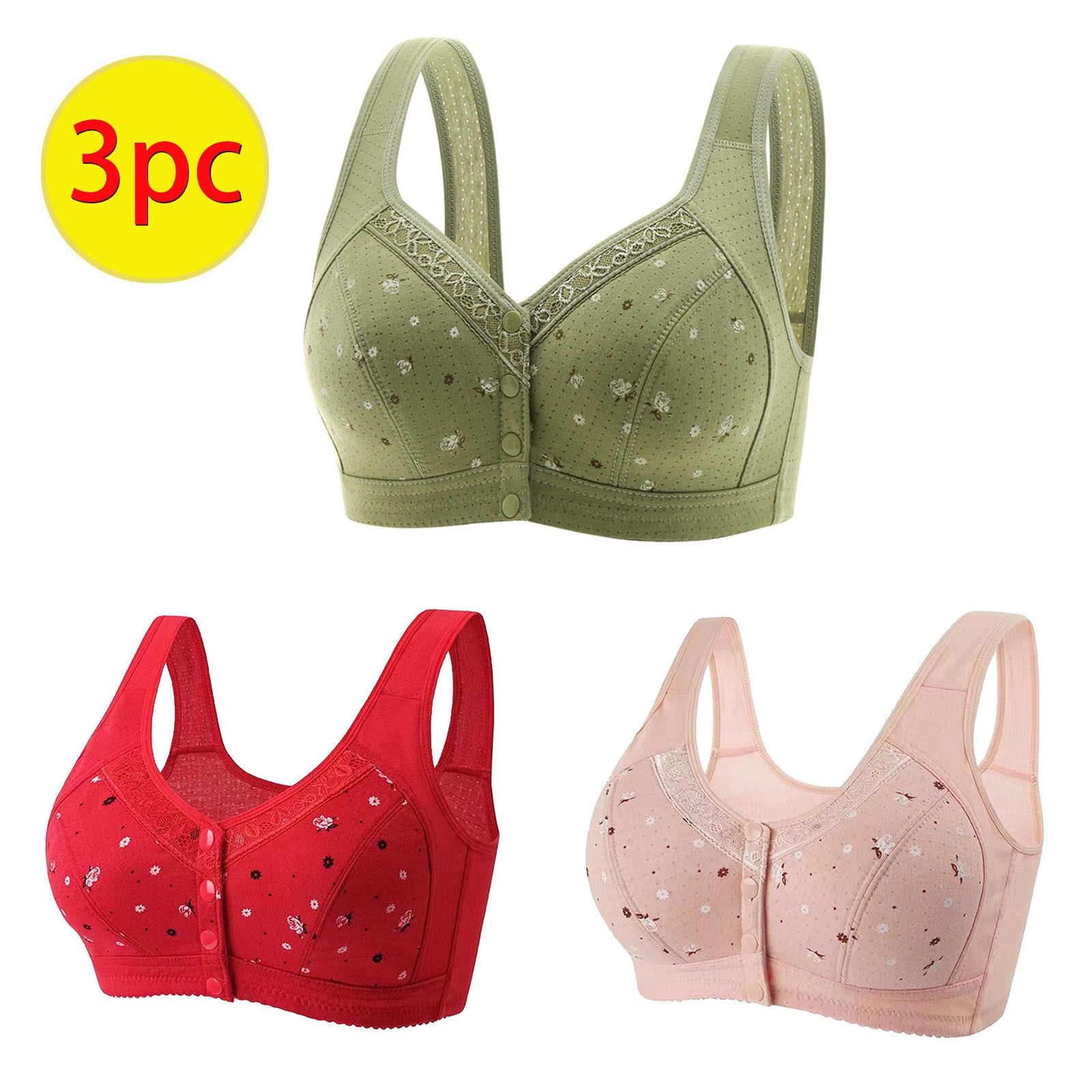 Bigersell Snap Front Bra Older Women 3 Pack Wireless Bras Front Closure ...