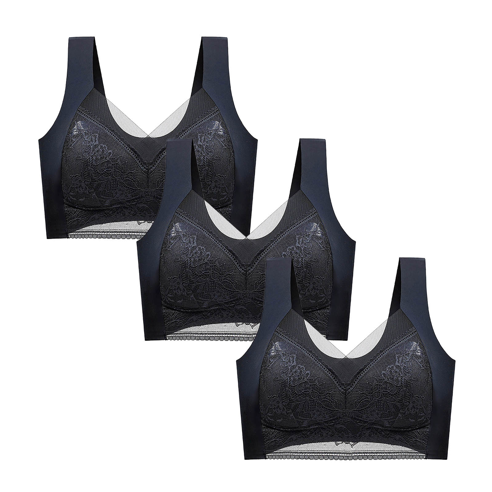 Bigersell Women Bras Pack of 3 Women's Plus Size Full-Coverage Wireless ...