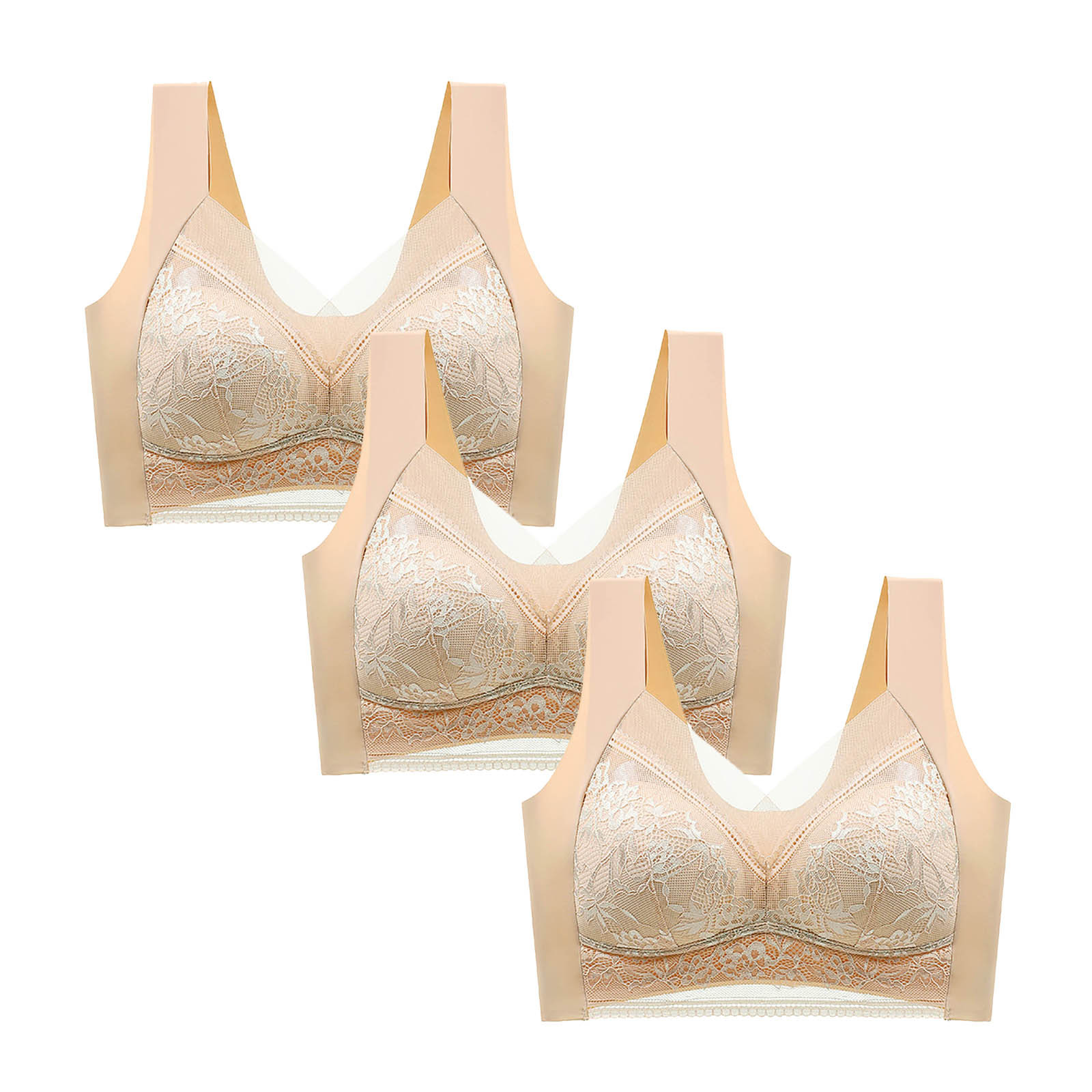 Bigersell Women Bras Pack of 3 Women's Plus Size Full-Coverage Wireless ...