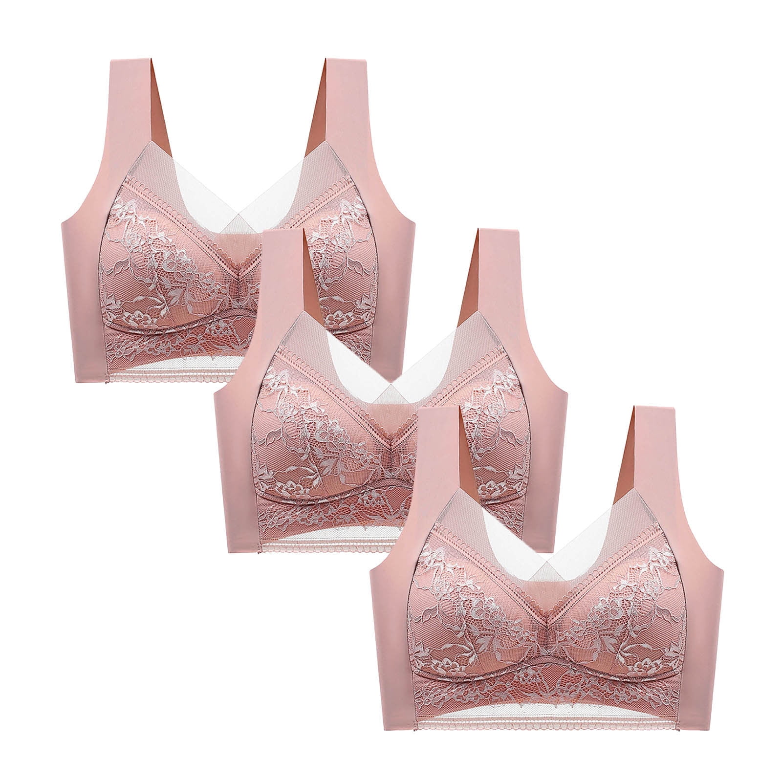 Bigersell Women Bras Pack of 3 Women's Plus Size Full-Coverage Wireless ...