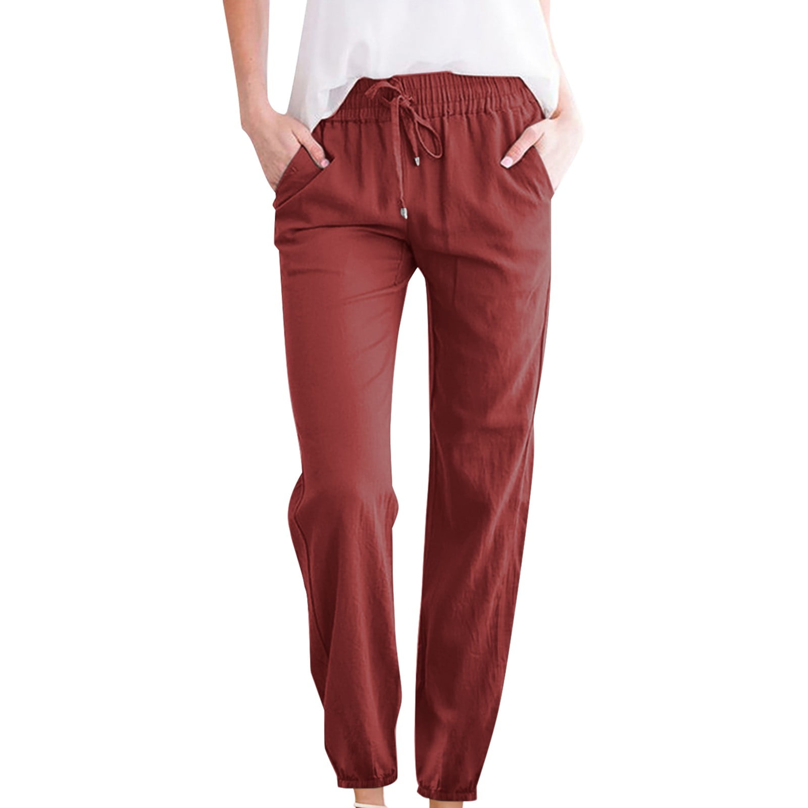 Bigersell Women High Waisted Linen Pants Straight-Leg Pants High ...