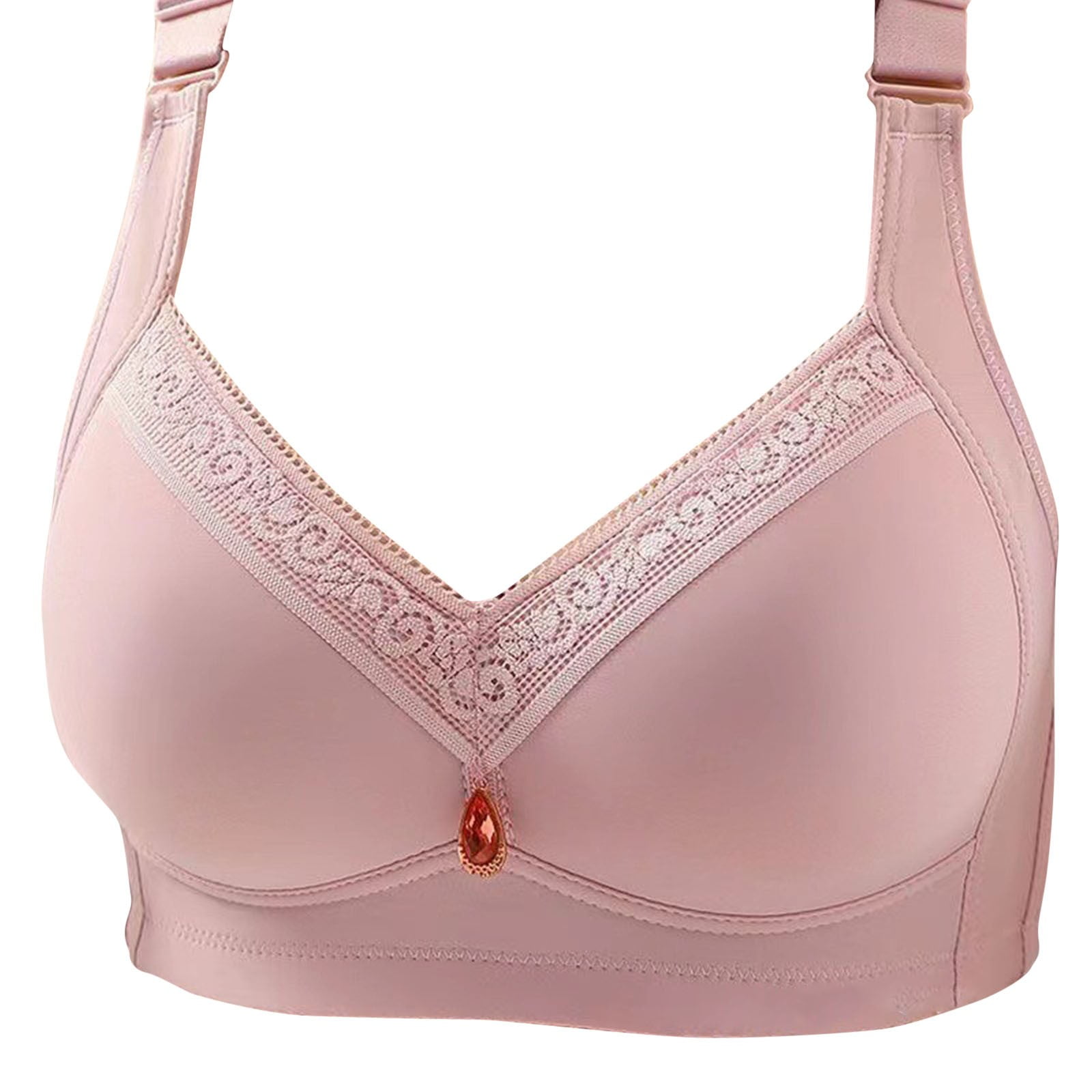 Bigersell Women Plus Size Full-Coverage Wireless Bras Ladies Lace V-Neck Push up Bra No ...
